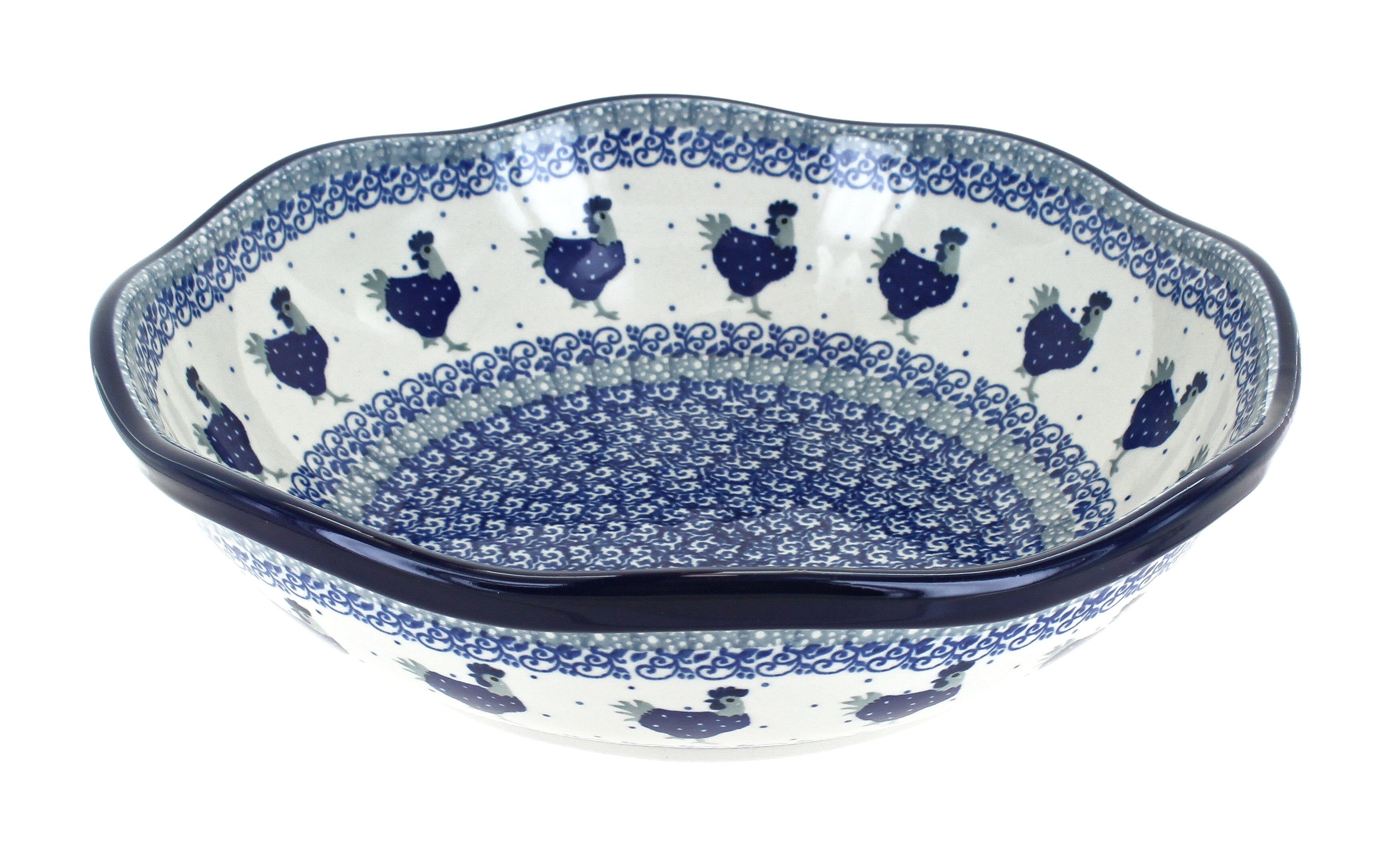 Blue Rose Polish Pottery Barnyard Rooster Large Scallop Bowl - Walmart.com