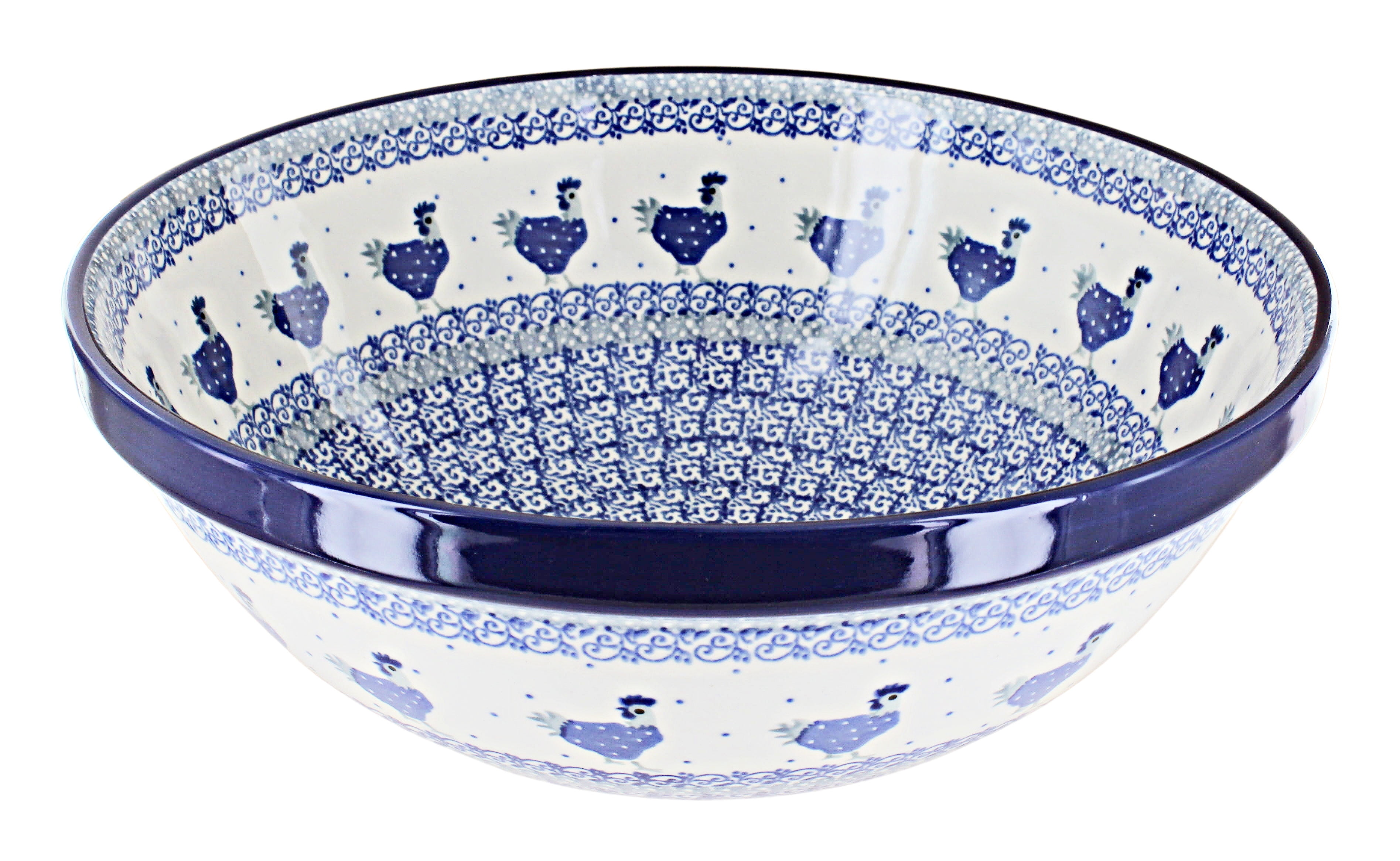 Blue Rose Polish Pottery Barnyard Rooster Large Serving Bowl - Walmart.com