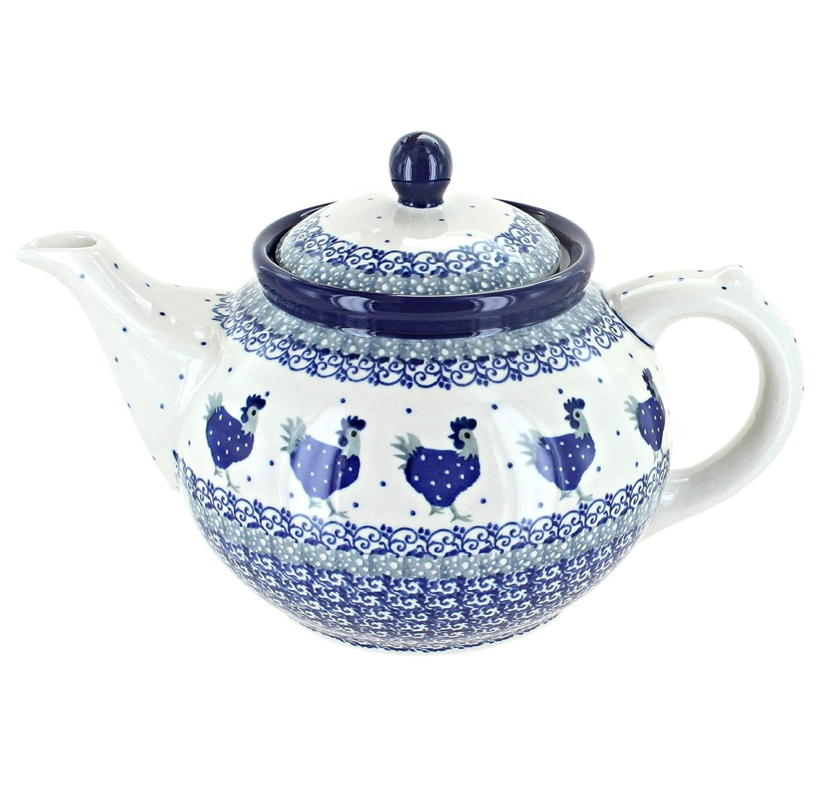 Blue Rose Polish Pottery Barnyard Rooster Medium Teapot - Walmart.com