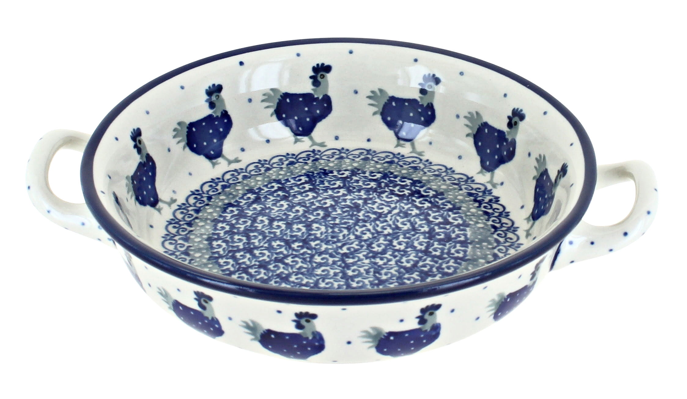 Blue Rose Polish Pottery Barnyard Rooster Mini Casserole with Handles ...