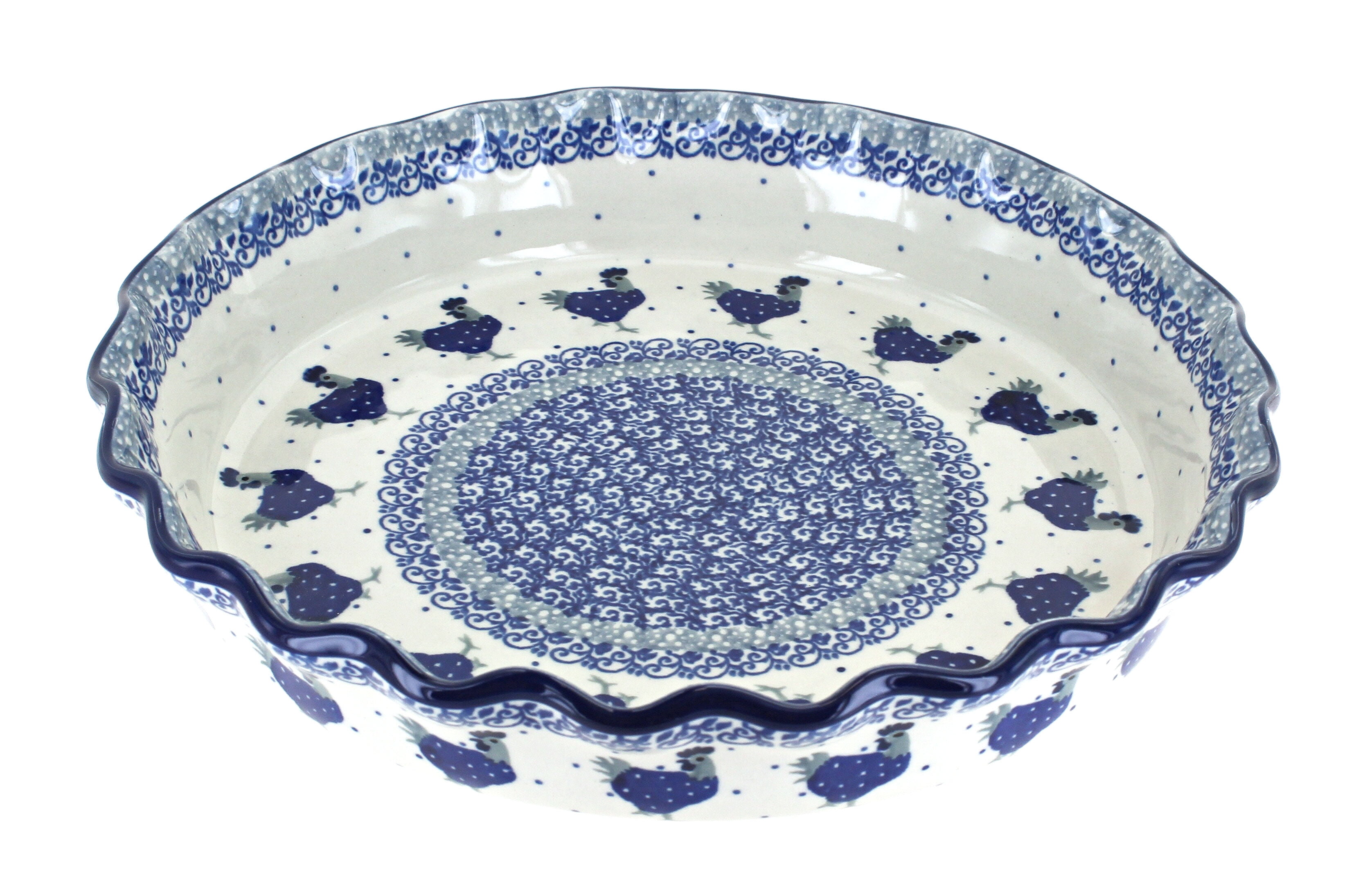 Blue Rose Polish Pottery Barnyard Rooster Pie Plate - Walmart.com