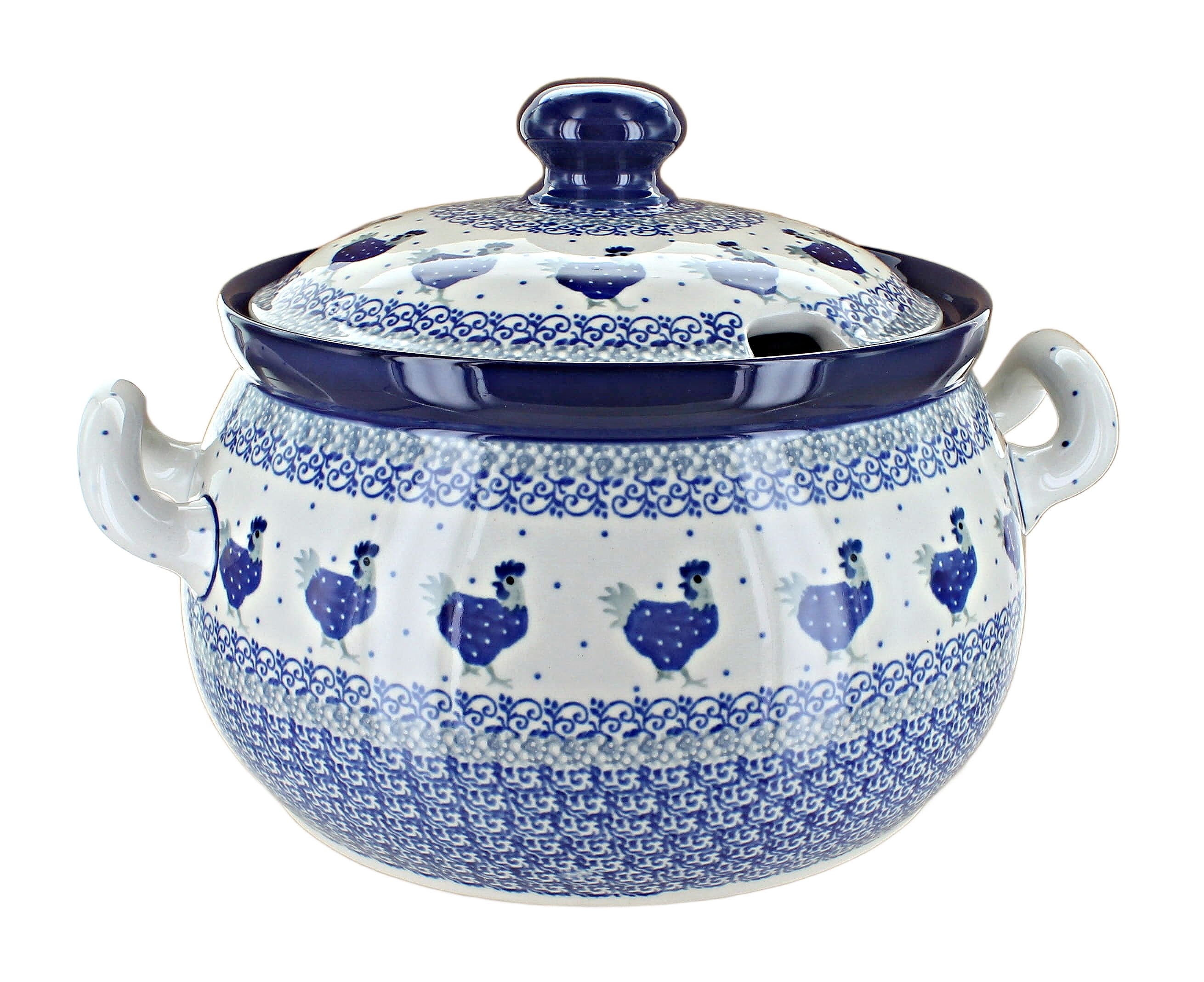 Blue Rose Polish Pottery Barnyard Rooster Soup Tureen - Walmart.com