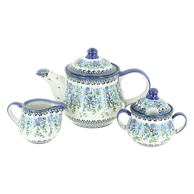 Blue Rose Polish Pottery Blue Aster 3 Piece Tea Set - Walmart.com