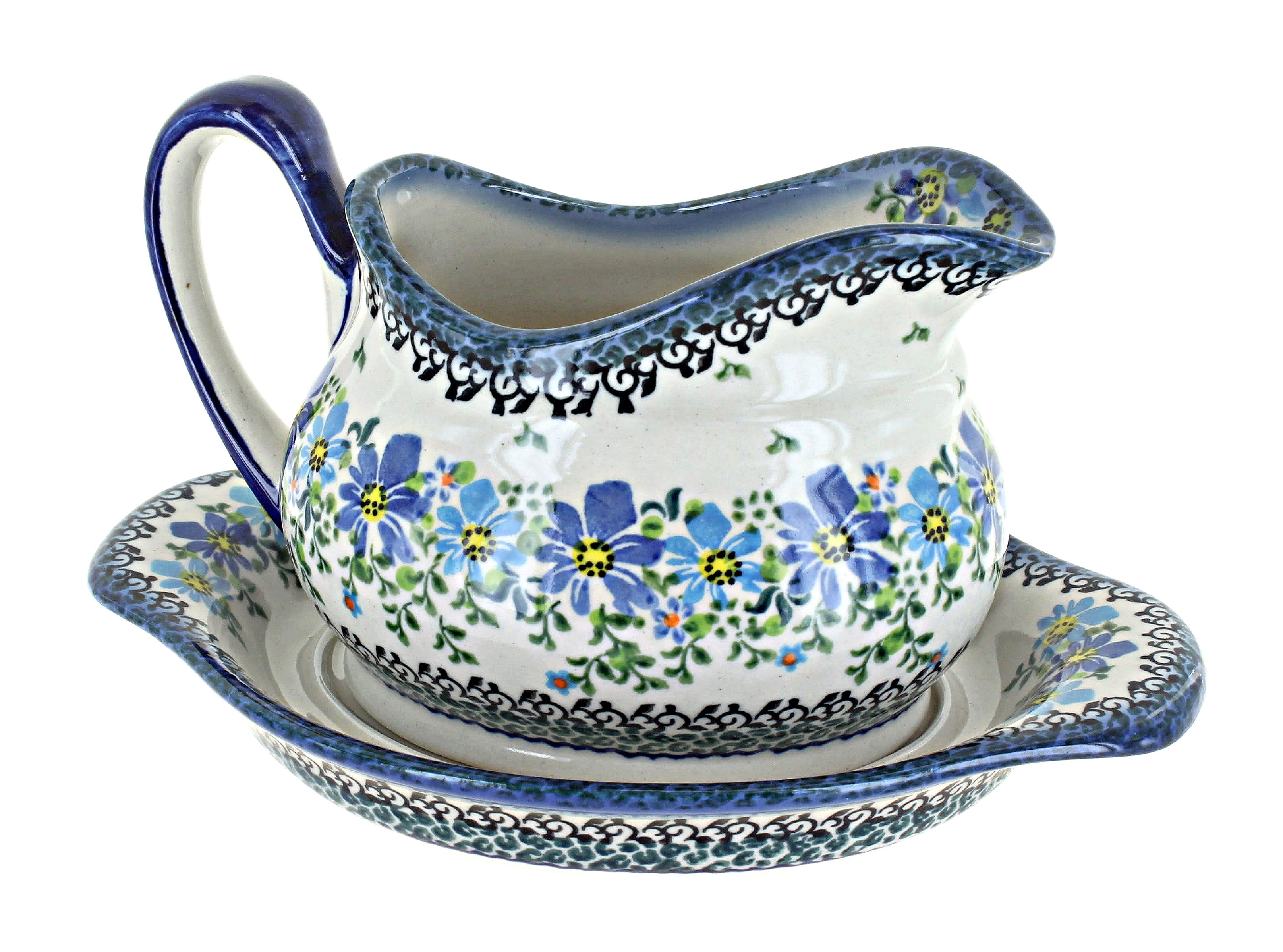 Blue Rose Polish Pottery Blue Aster Gravy Boat & Plate - Walmart.com