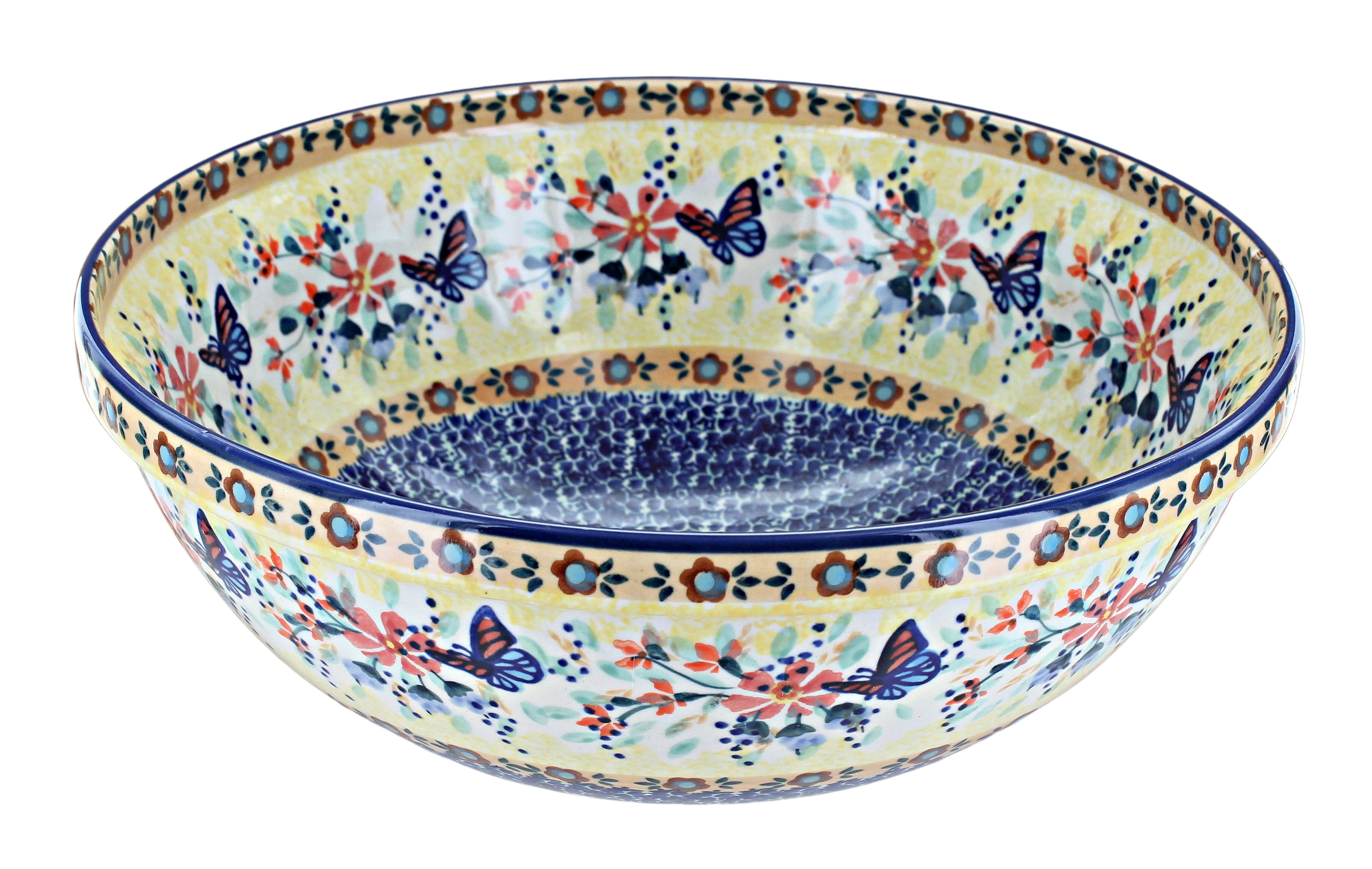 Blue Rose Polish Pottery Blue Butterfly Large Serving Bowl - Walmart.com