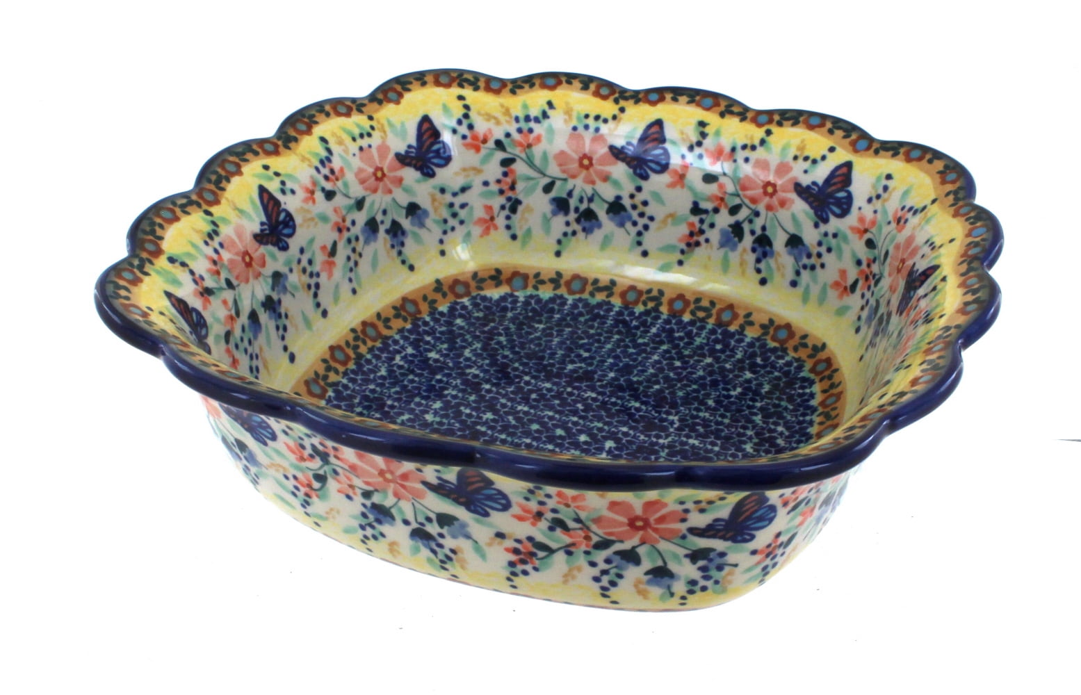 Blue Rose Polish Pottery Blue Butterfly Medium Square Serving Dish ...