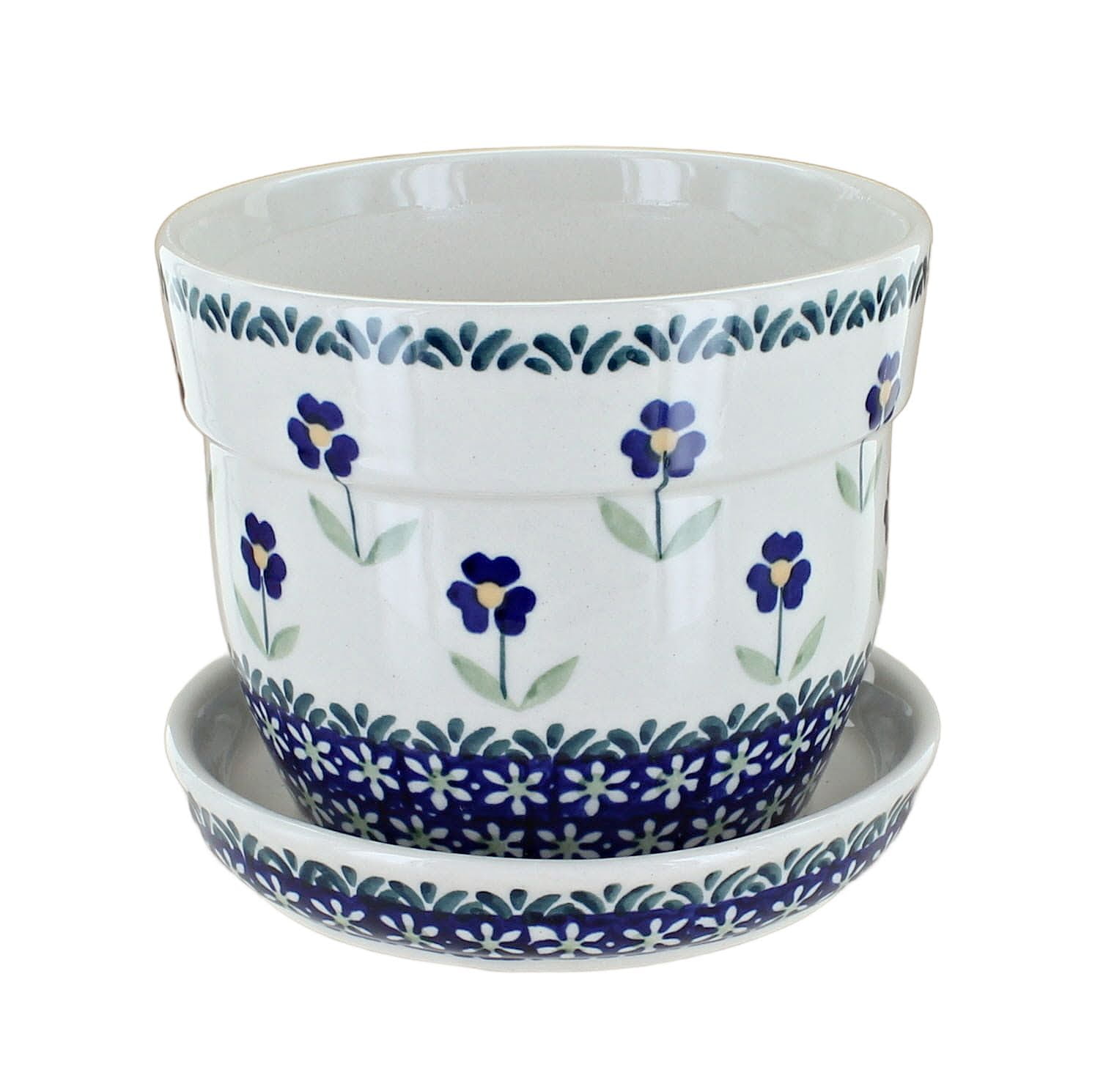 Blue Rose Polish Pottery Blue Daisy Medium Flower Pot - Walmart.com
