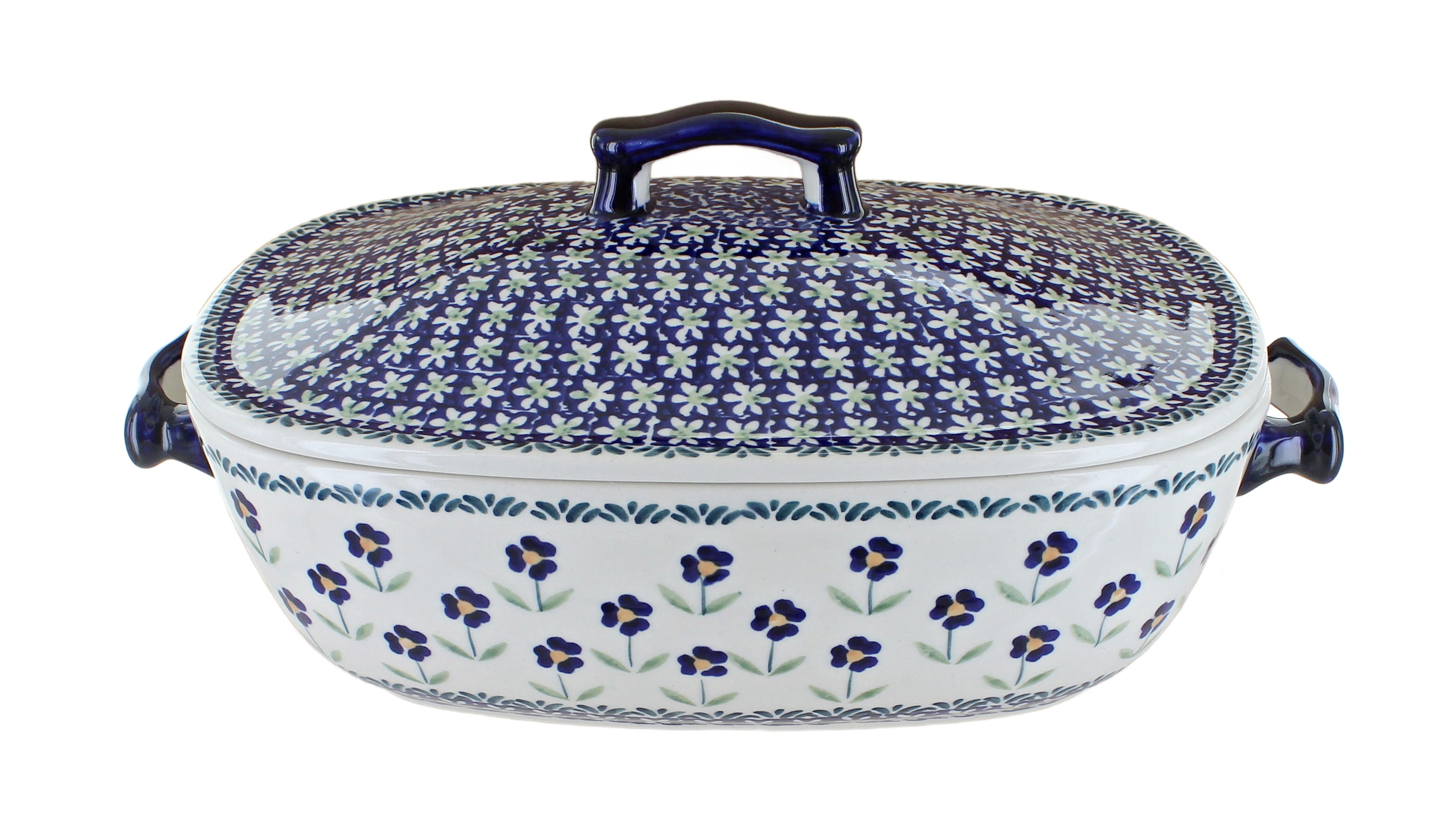 Blue Rose Polish Pottery Blue Daisy Roaster with Lid - Walmart.com