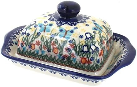 Blue Rose Polish Pottery - Blue Garden of Eden Square Butter Dish ...