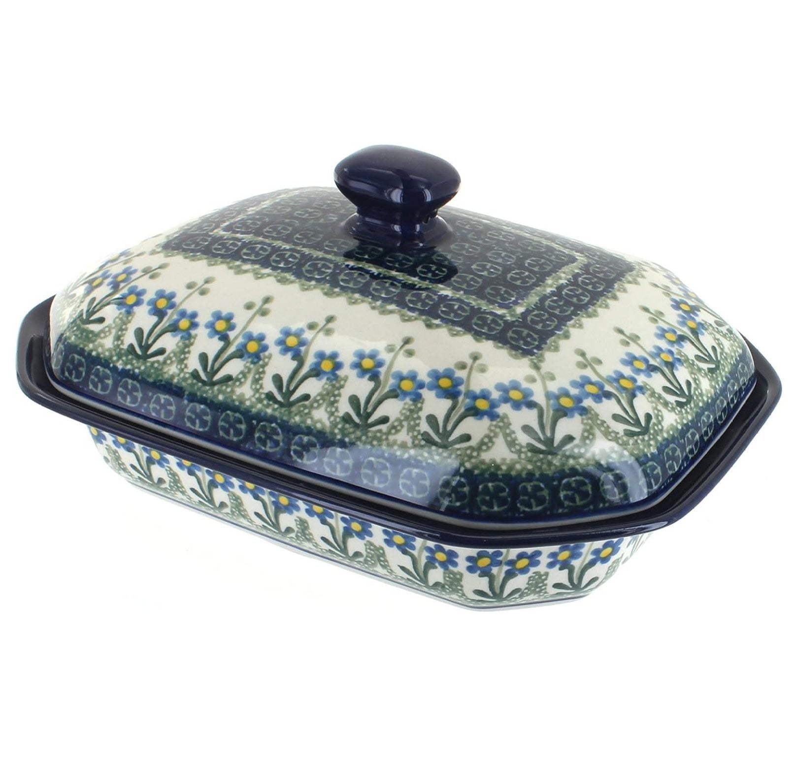 Blue Rose Polish Pottery Blue Posy Medium Covered Baker - Walmart.com
