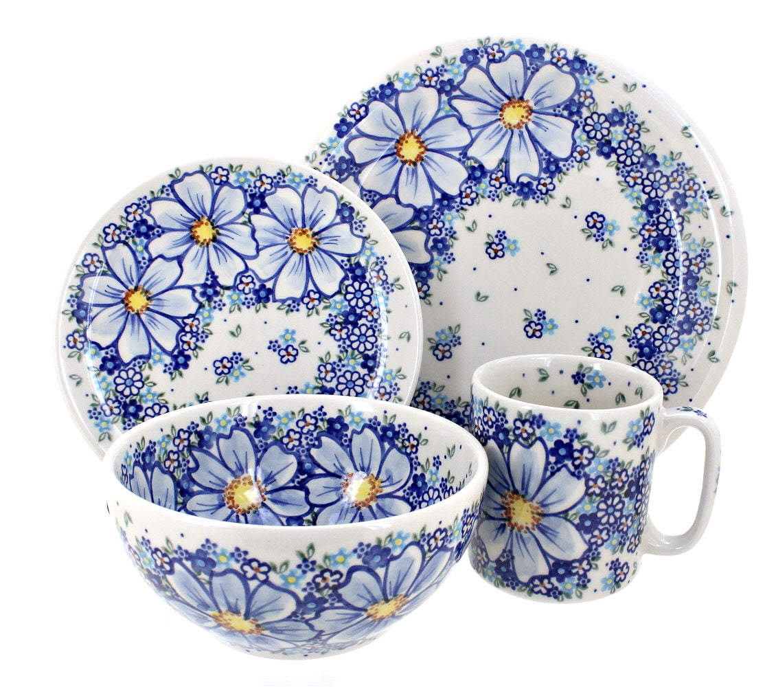 Blue Rose Pottery 16-piece Blue Starflower Dinner Set - Walmart.com