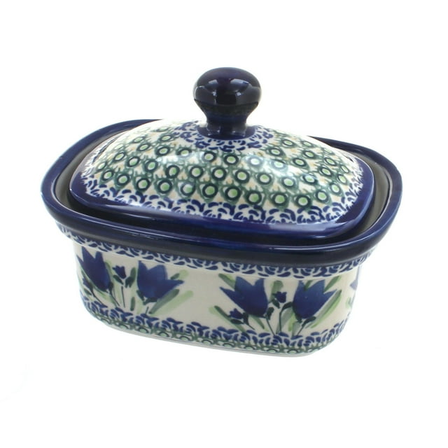 Blue Rose Polish Pottery Blue Tulip Butter Tub - Walmart.com