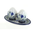 Blue Rose Polish Pottery Blue Tulip Salt & Pepper Shakers with Dish ...