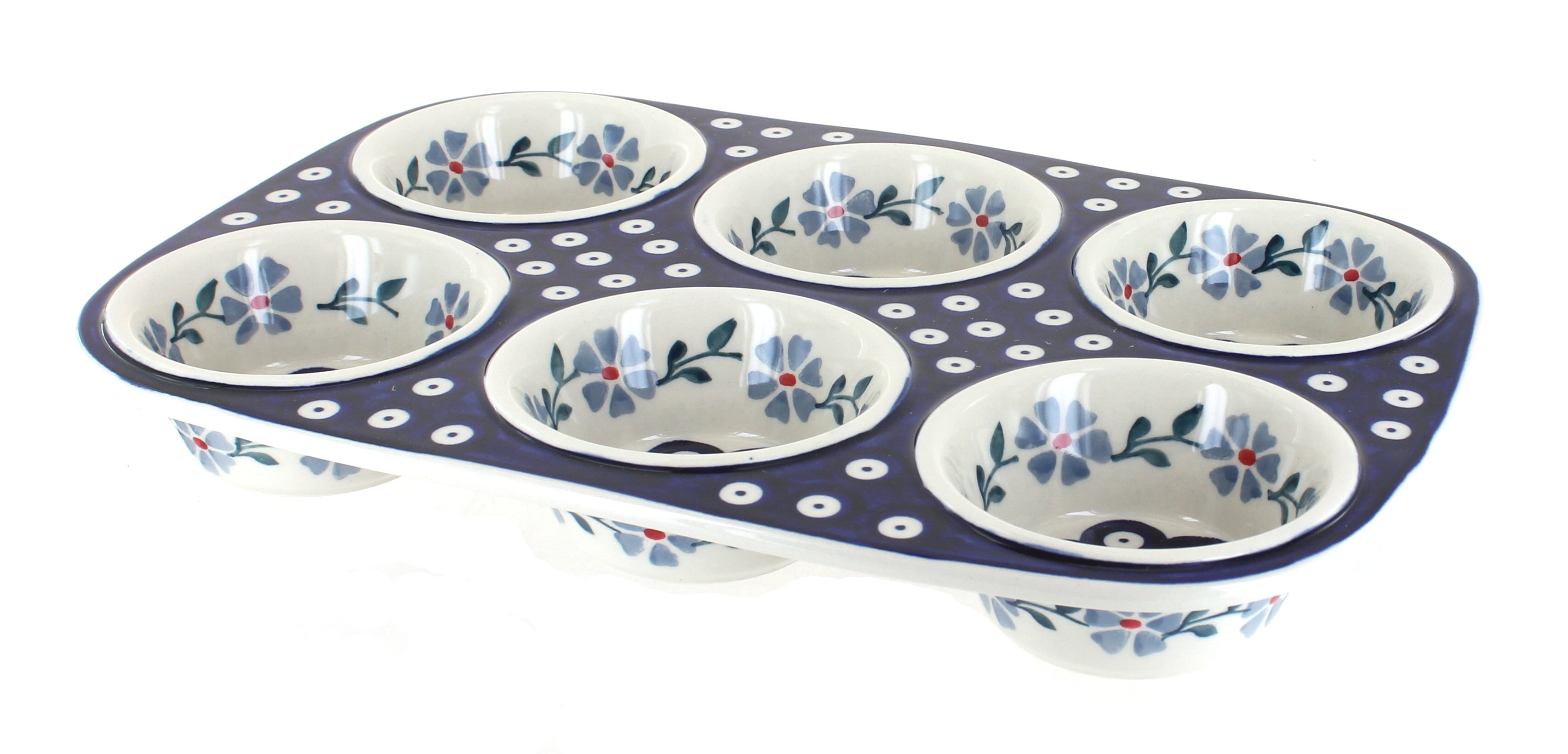 Blue Rose Polish Pottery Blue Violet Muffin Pan - Walmart.com