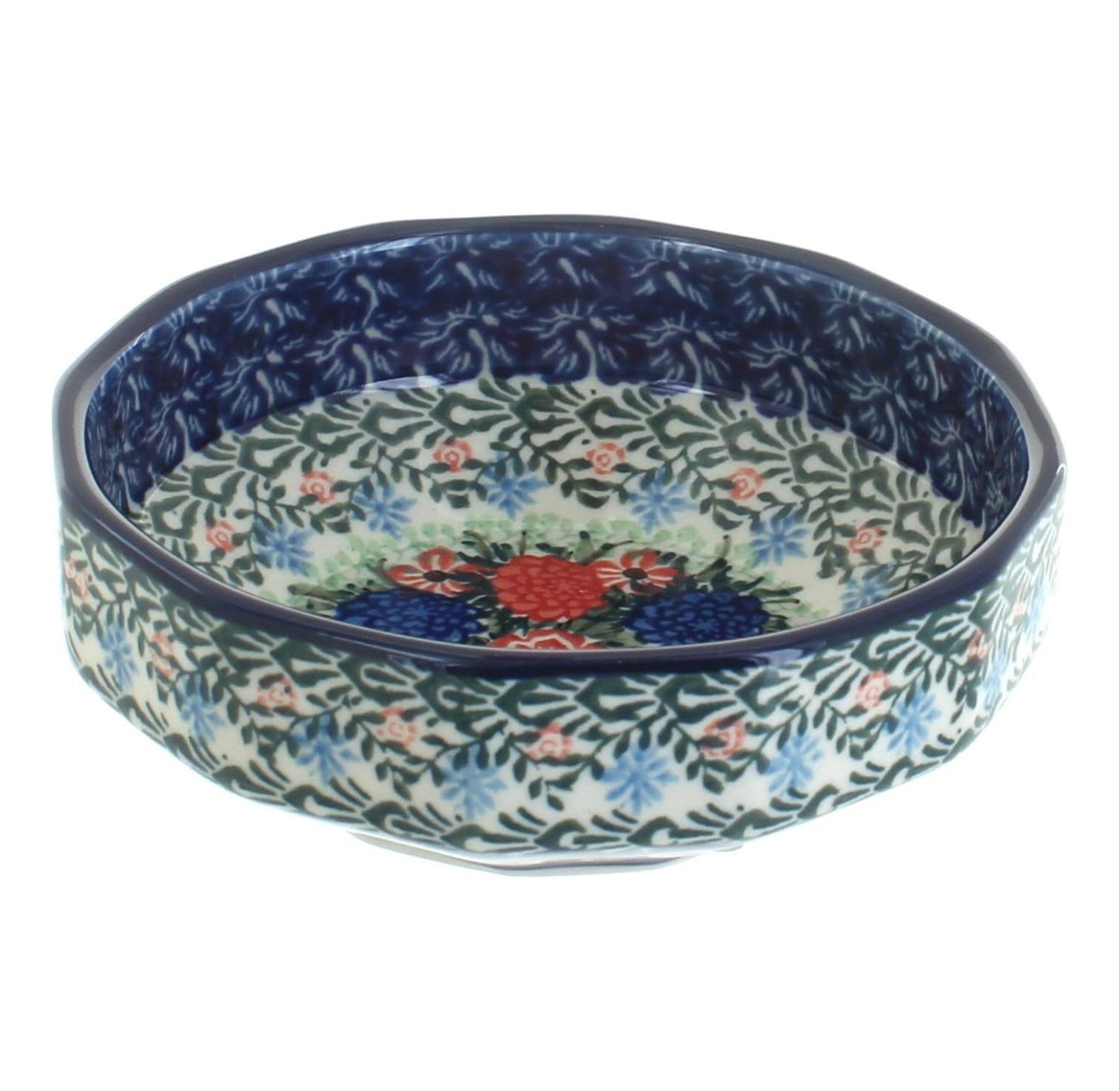 Blue Rose Polish Pottery Bouquet Small Angular Bowl - Walmart.com
