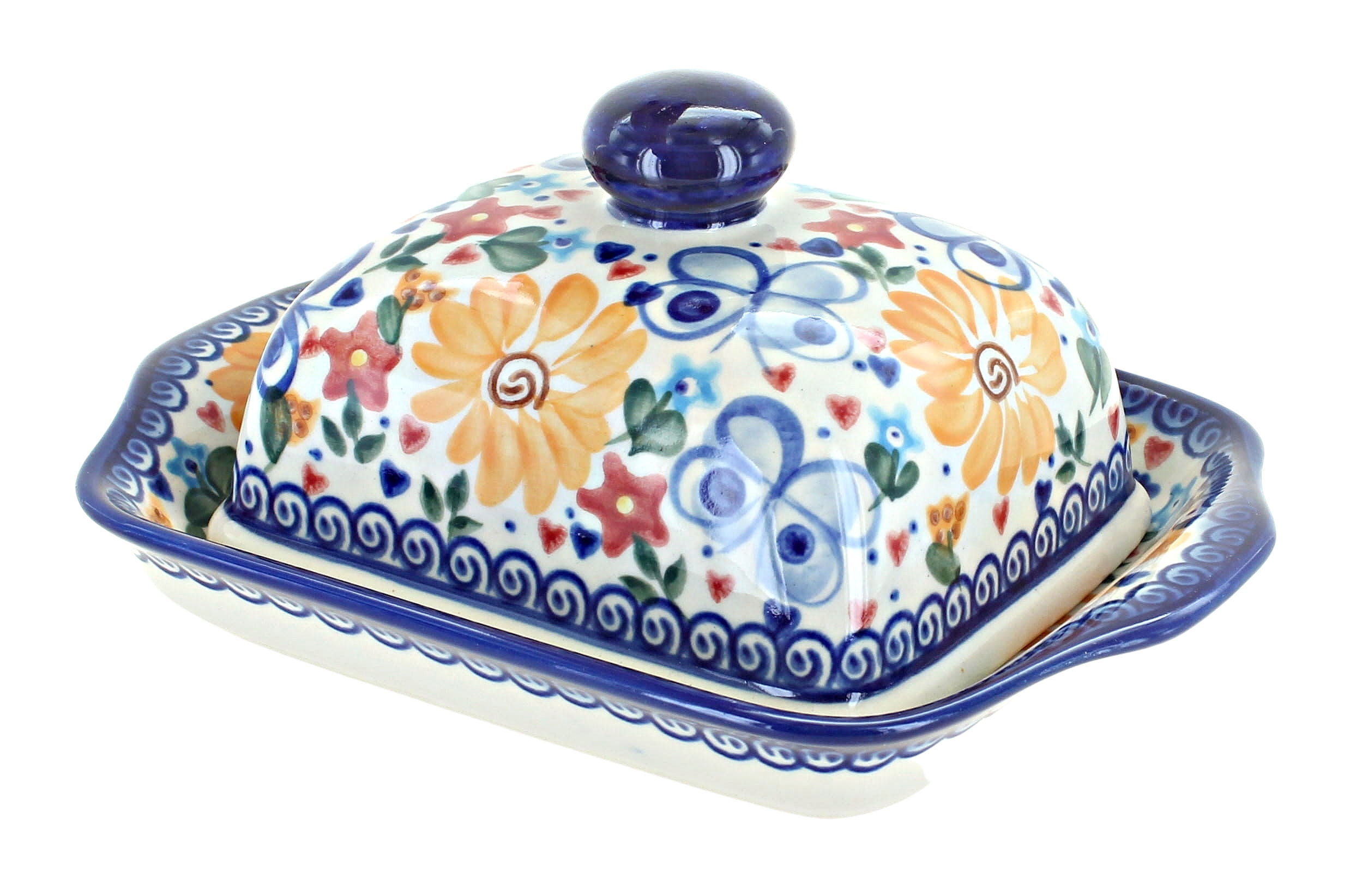 Blue Rose Polish Pottery Butterfly Square Butter Dish - Walmart.com