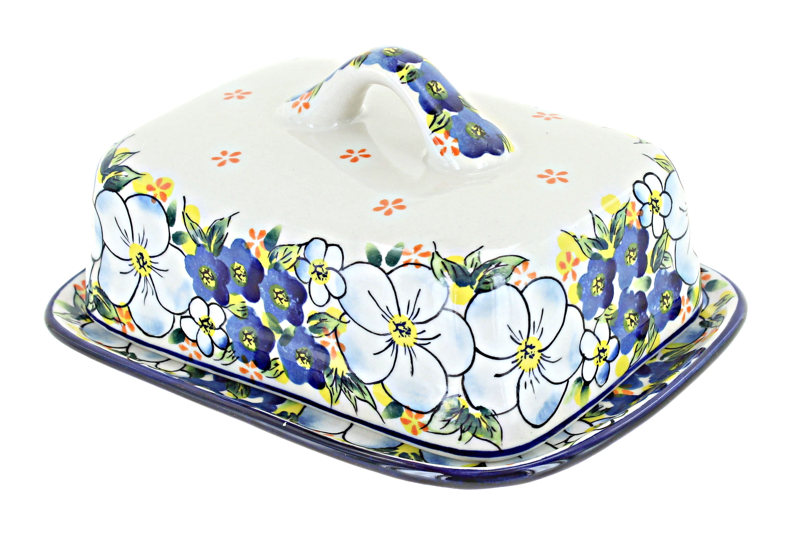Blue Rose Polish Pottery Camillia Square Butter Dish - Walmart.com