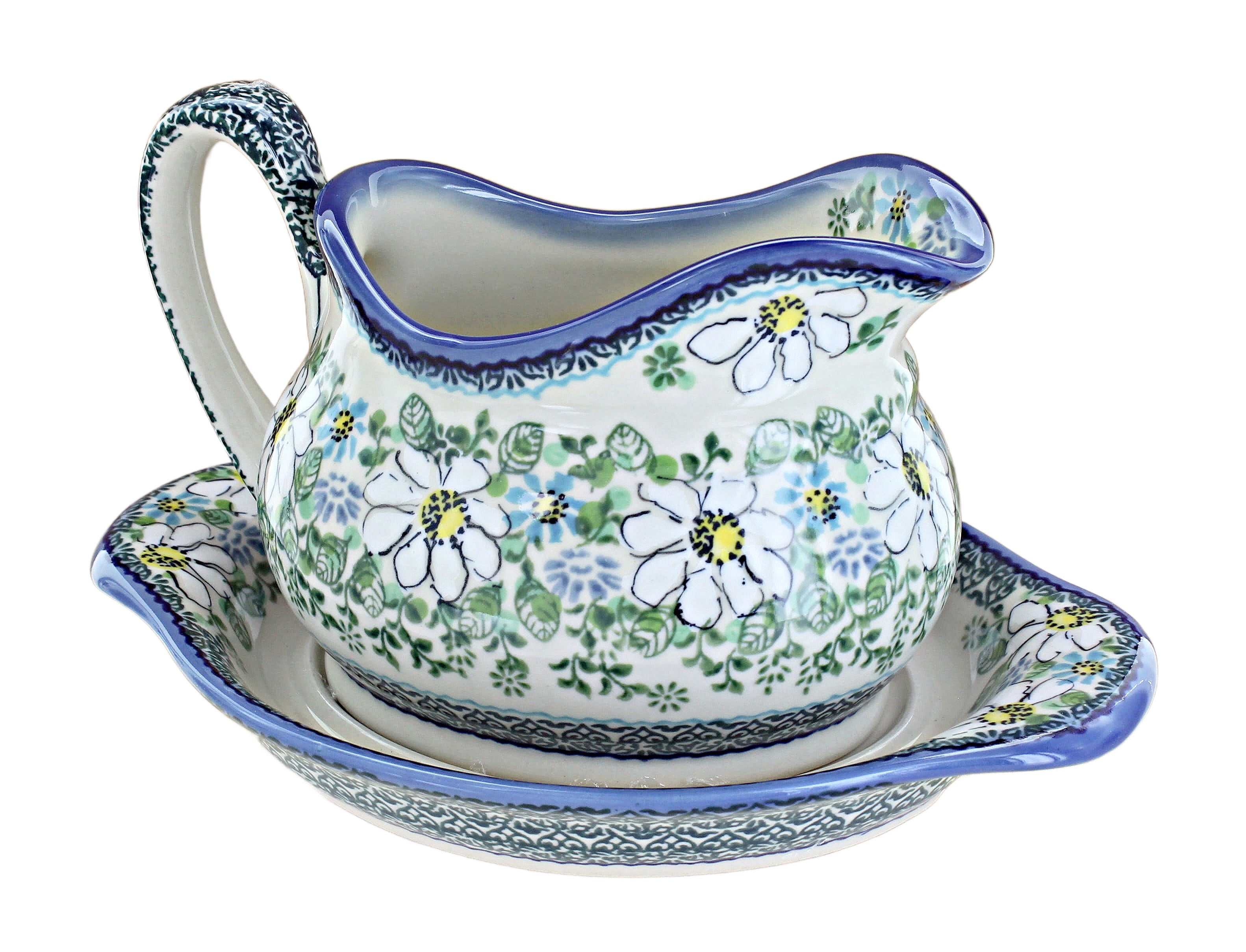 Blue Rose Polish Pottery Cherished Blooms Gravy Boat & Plate - Walmart.com