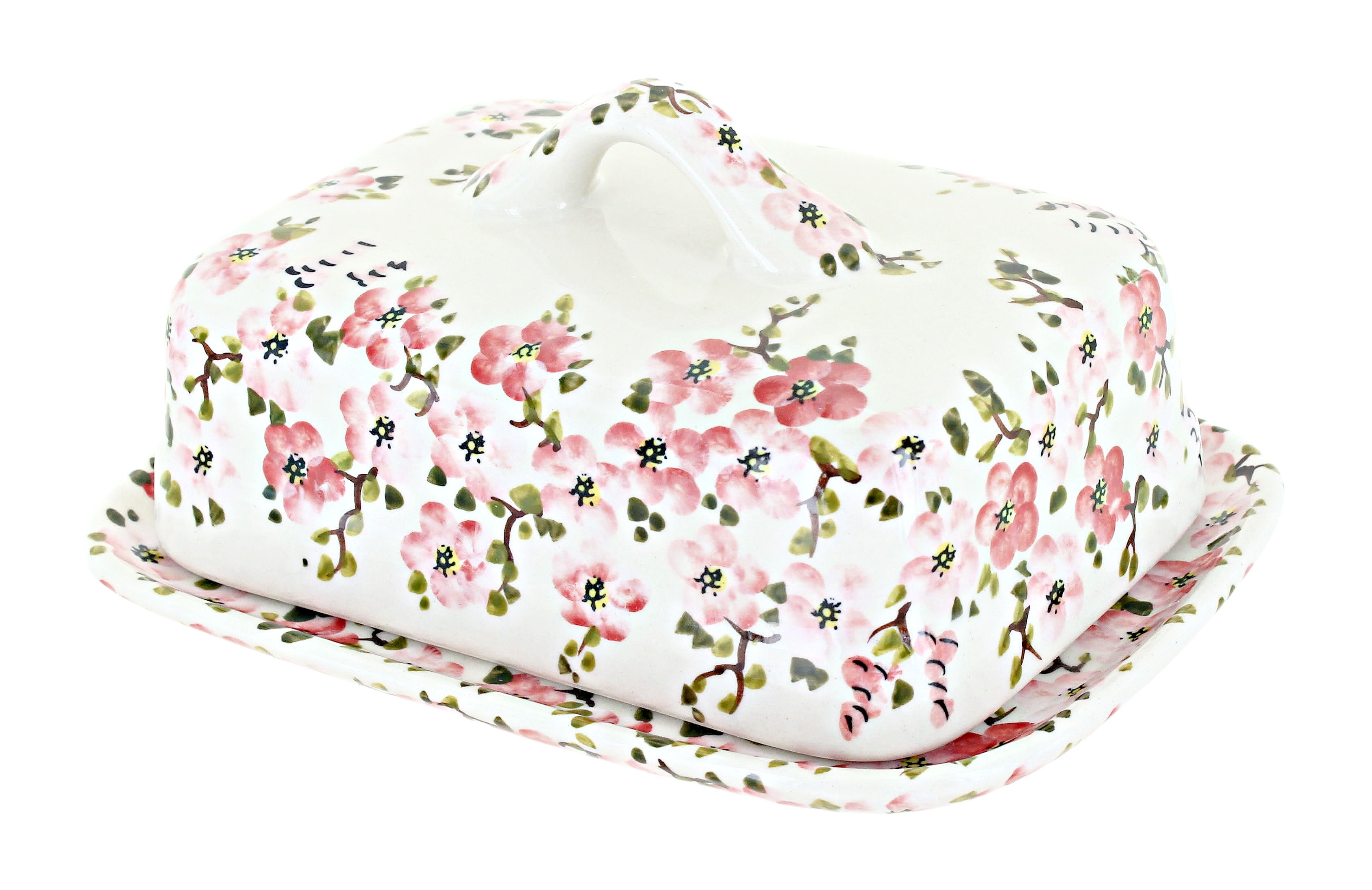 Blue Rose Polish Pottery Cherry Blossom Square Butter Dish - Walmart.com