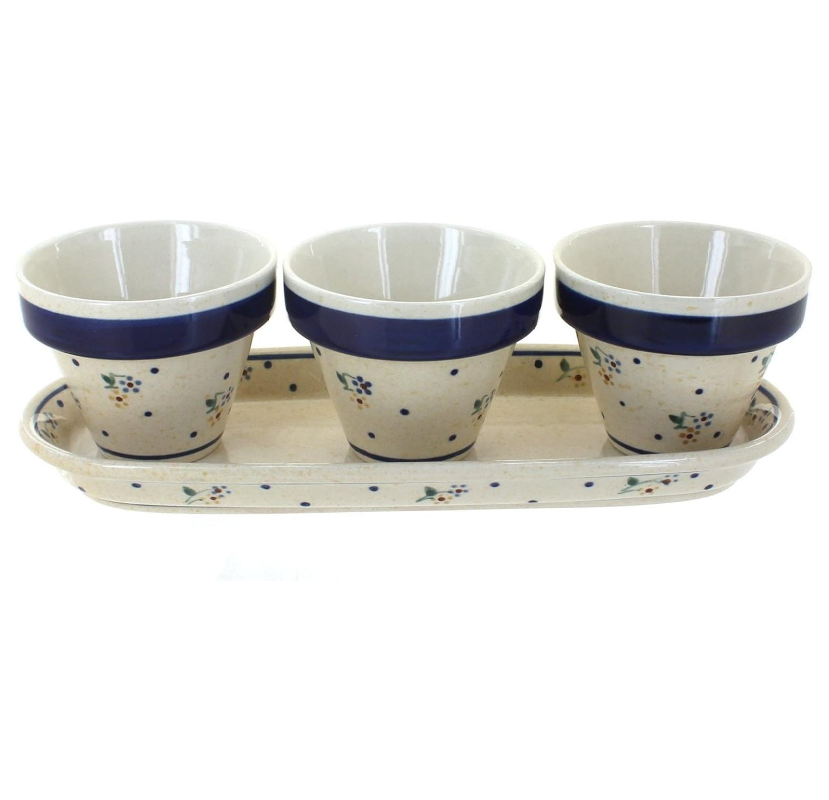 Blue Rose Polish Pottery Country Meadow Flower Pots with Tray - Walmart.com