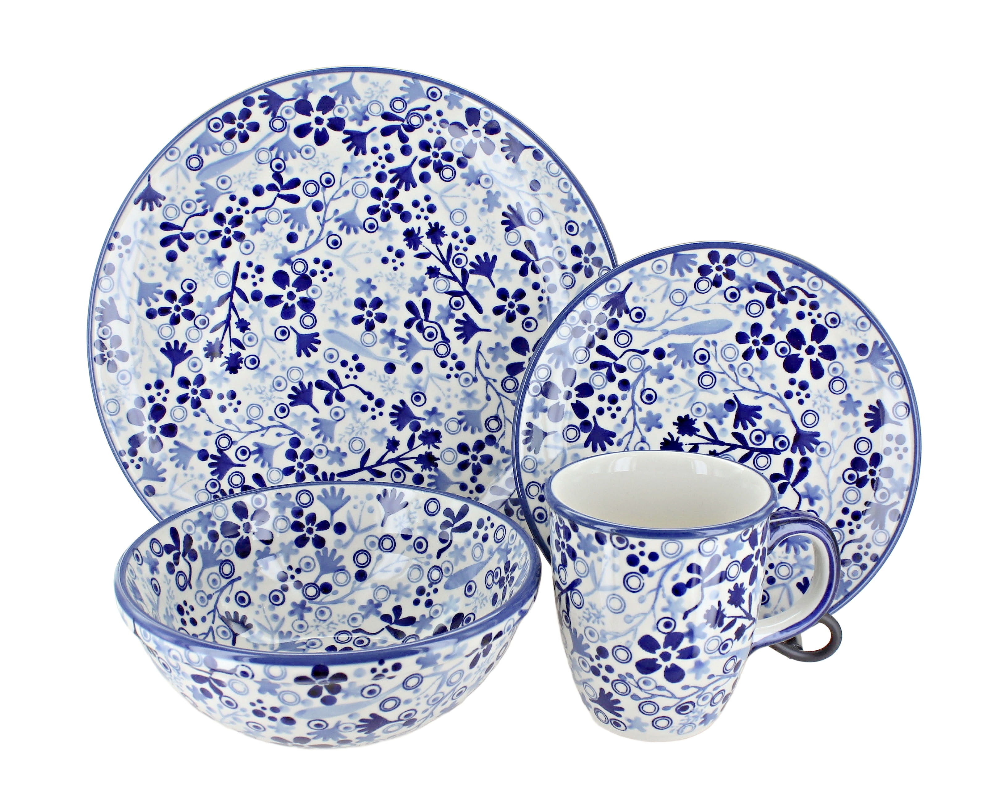 Blue Rose Polish Pottery Darcy 16 Piece Dinner Set - Walmart.com