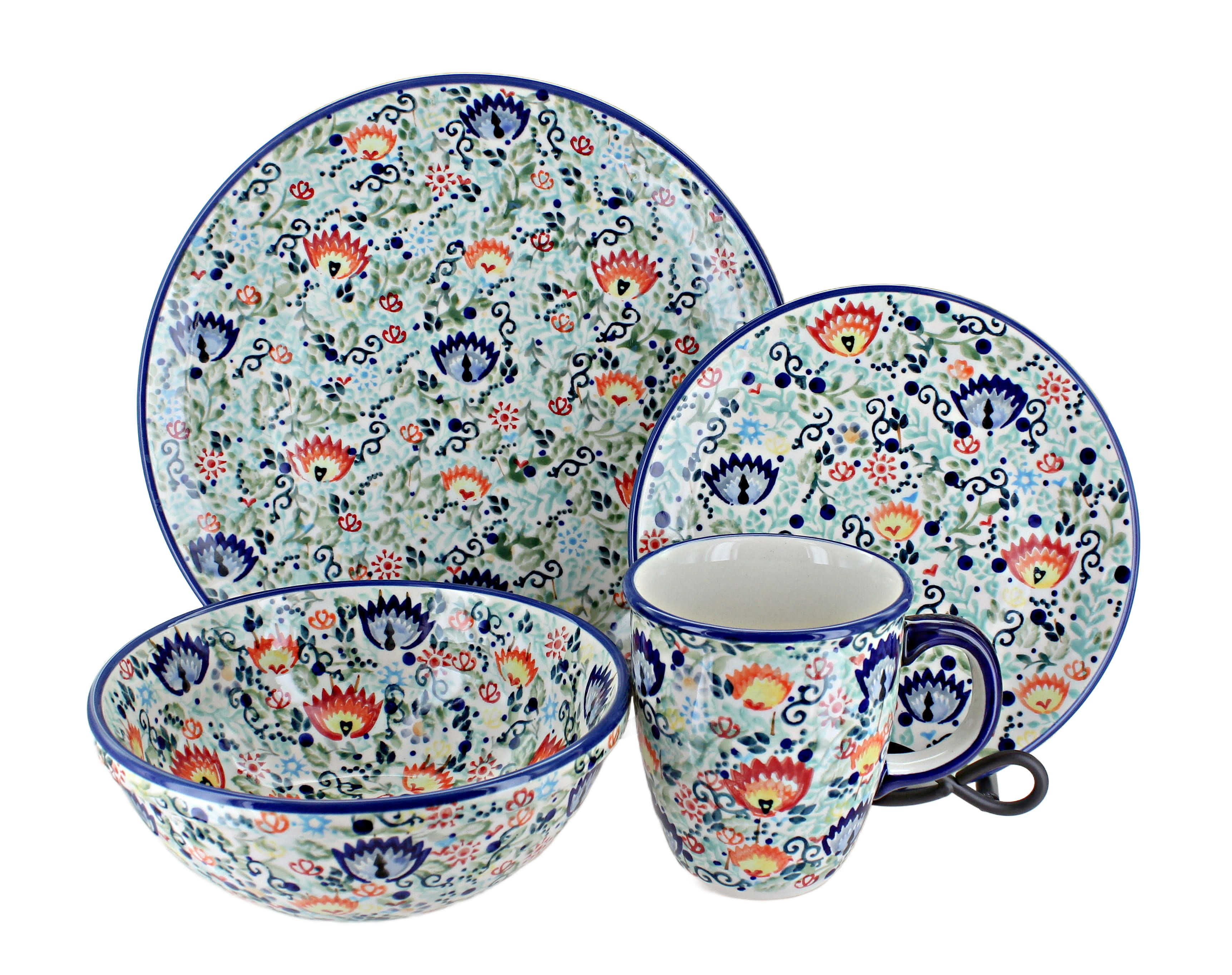 Blue Rose Polish Pottery Desert Oasis 16 Piece Dinner Set - Walmart.com