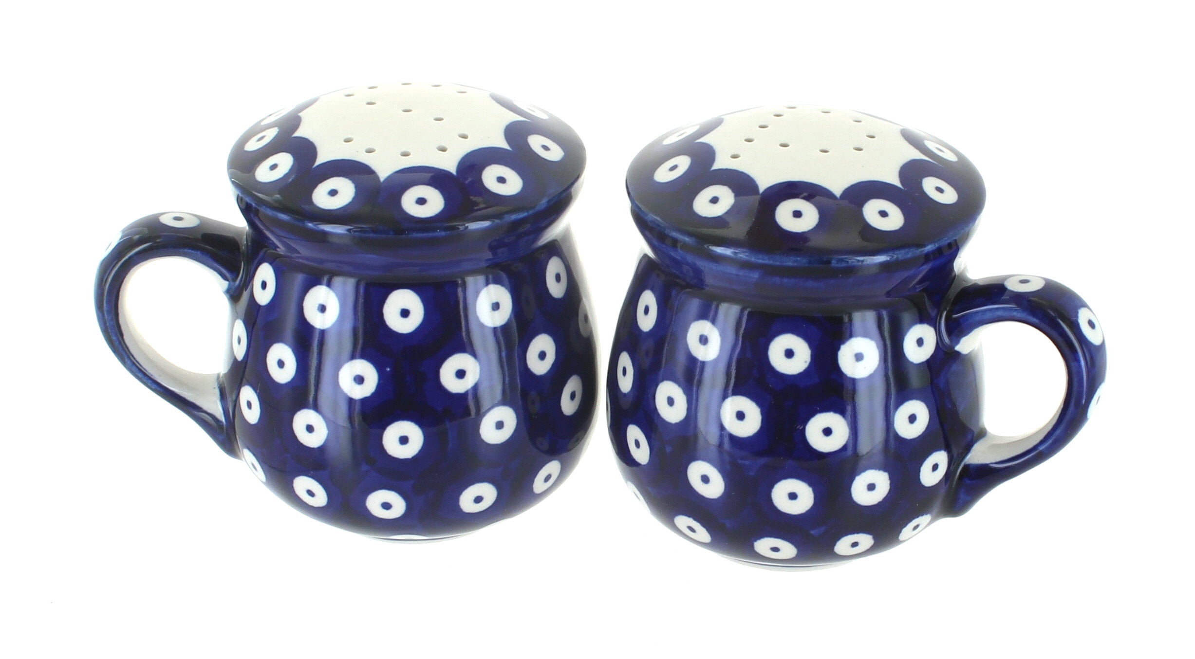Blue Rose Polish Pottery Dots Salt & Pepper Shakers with Handles ...