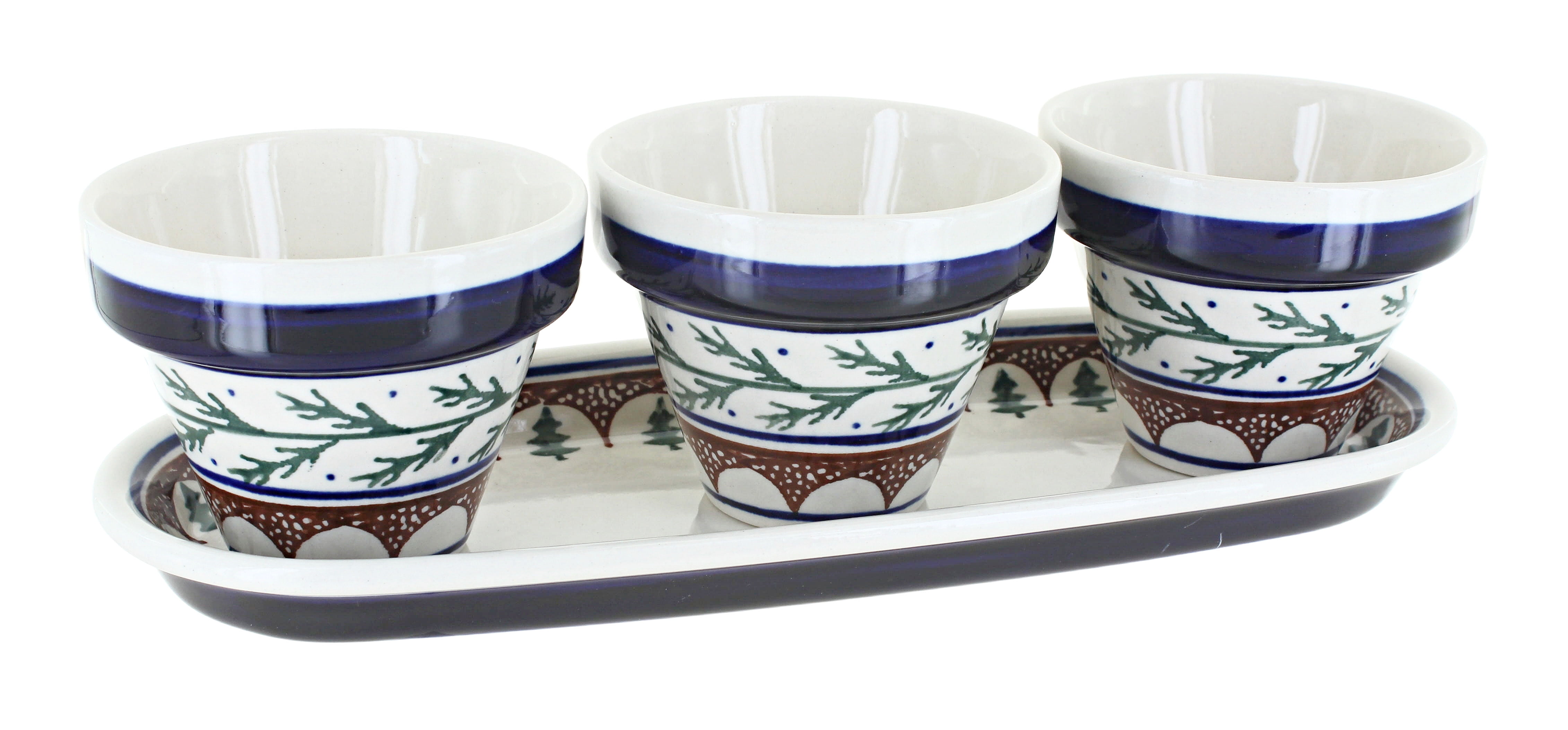 Blue Rose Polish Pottery Evergreen Flower Pots with Tray - Walmart.com