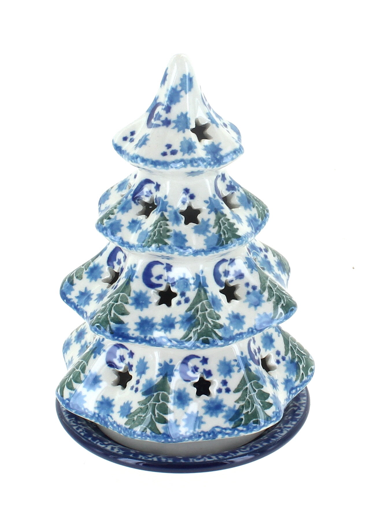 Blue Rose Polish Pottery Evergreen Magic Small Christmas Tree Luminary ...