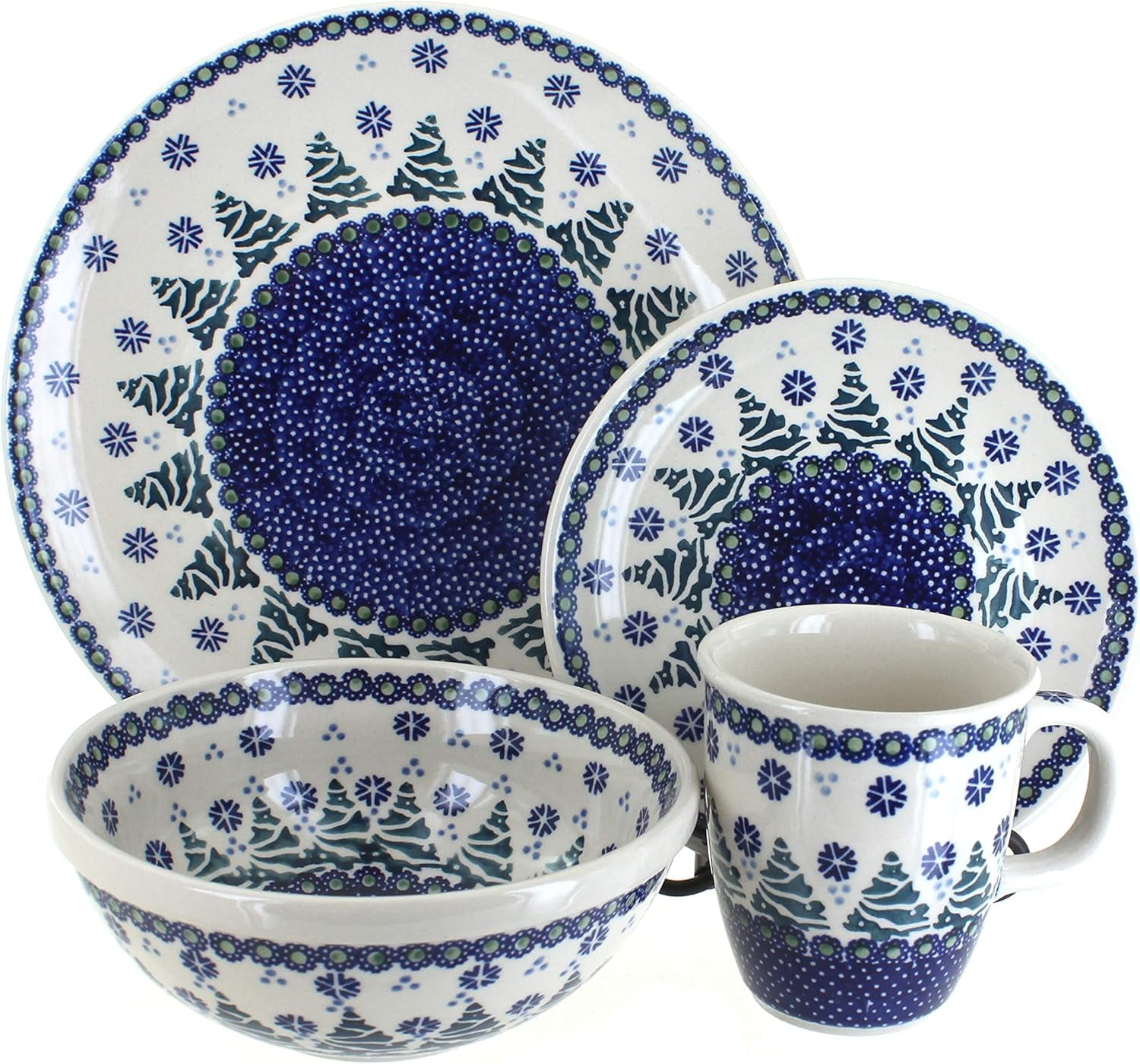 Blue Rose Polish Pottery Festive Fir 16 Piece Dinnerware Set - Walmart.com