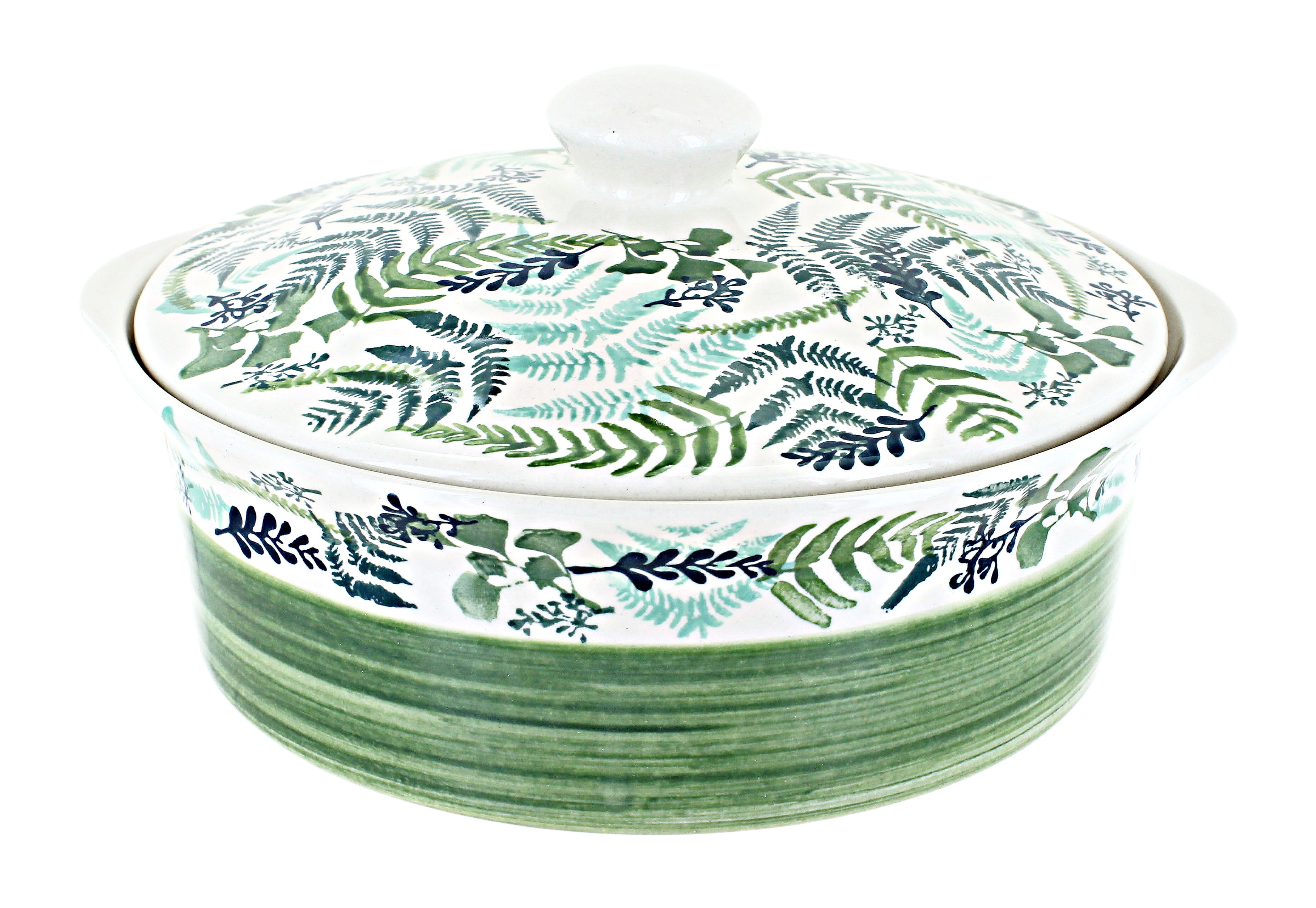 Blue Rose Polish Pottery Floating Fern Deep Round Baker with Lid ...