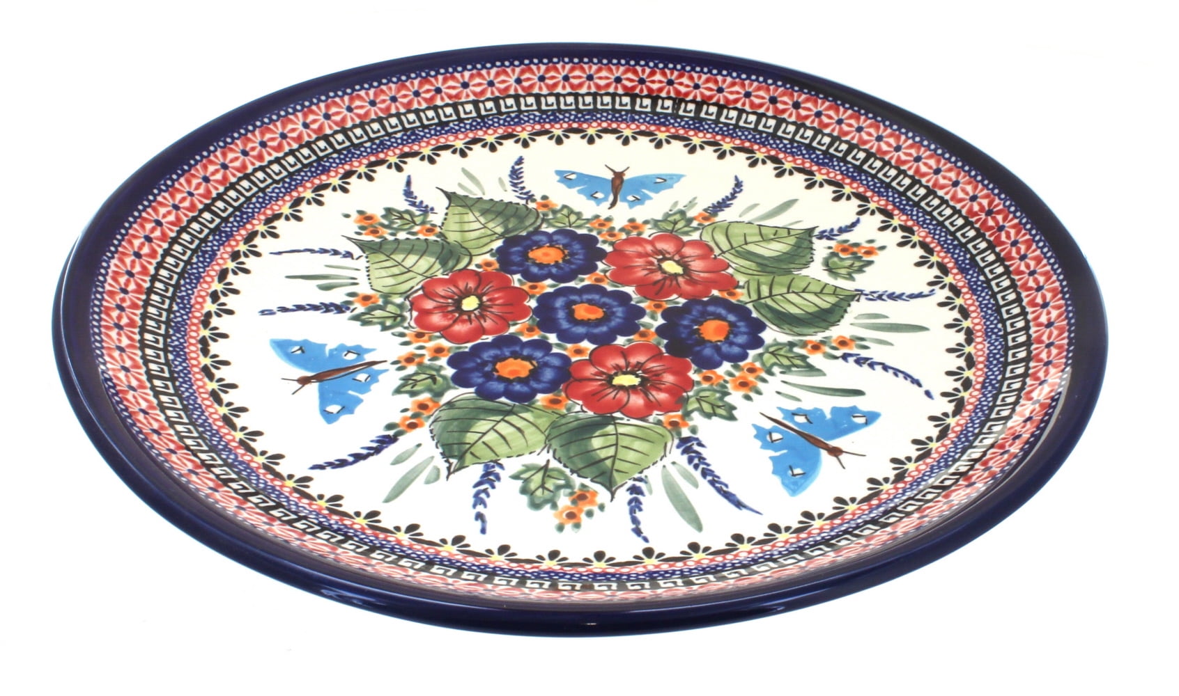 Blue Rose Polish Pottery Floral Butterfly Large Round Platter - Walmart.com