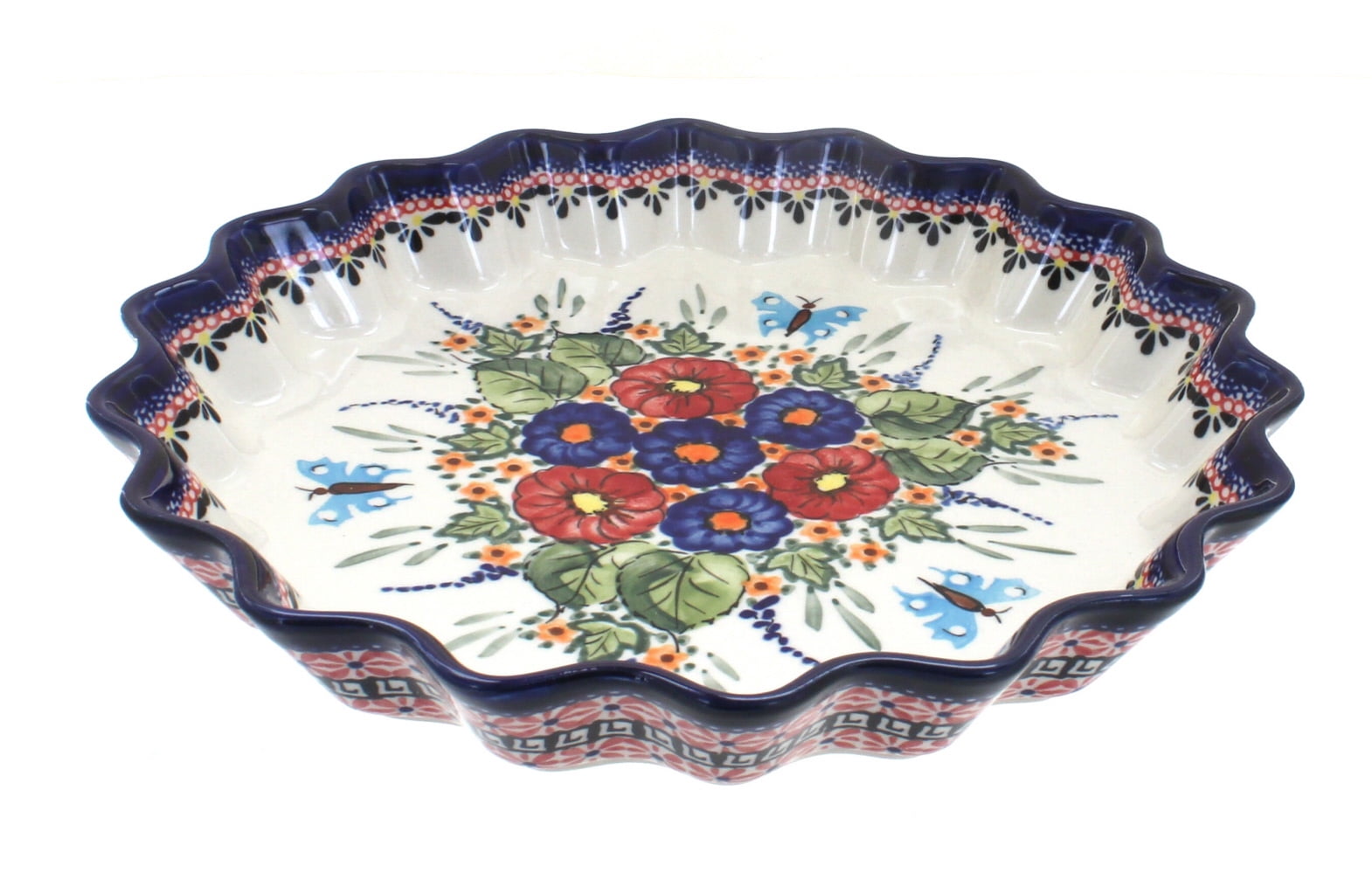 Blue Rose Polish Pottery Floral Butterfly Quiche Dish - Walmart.com