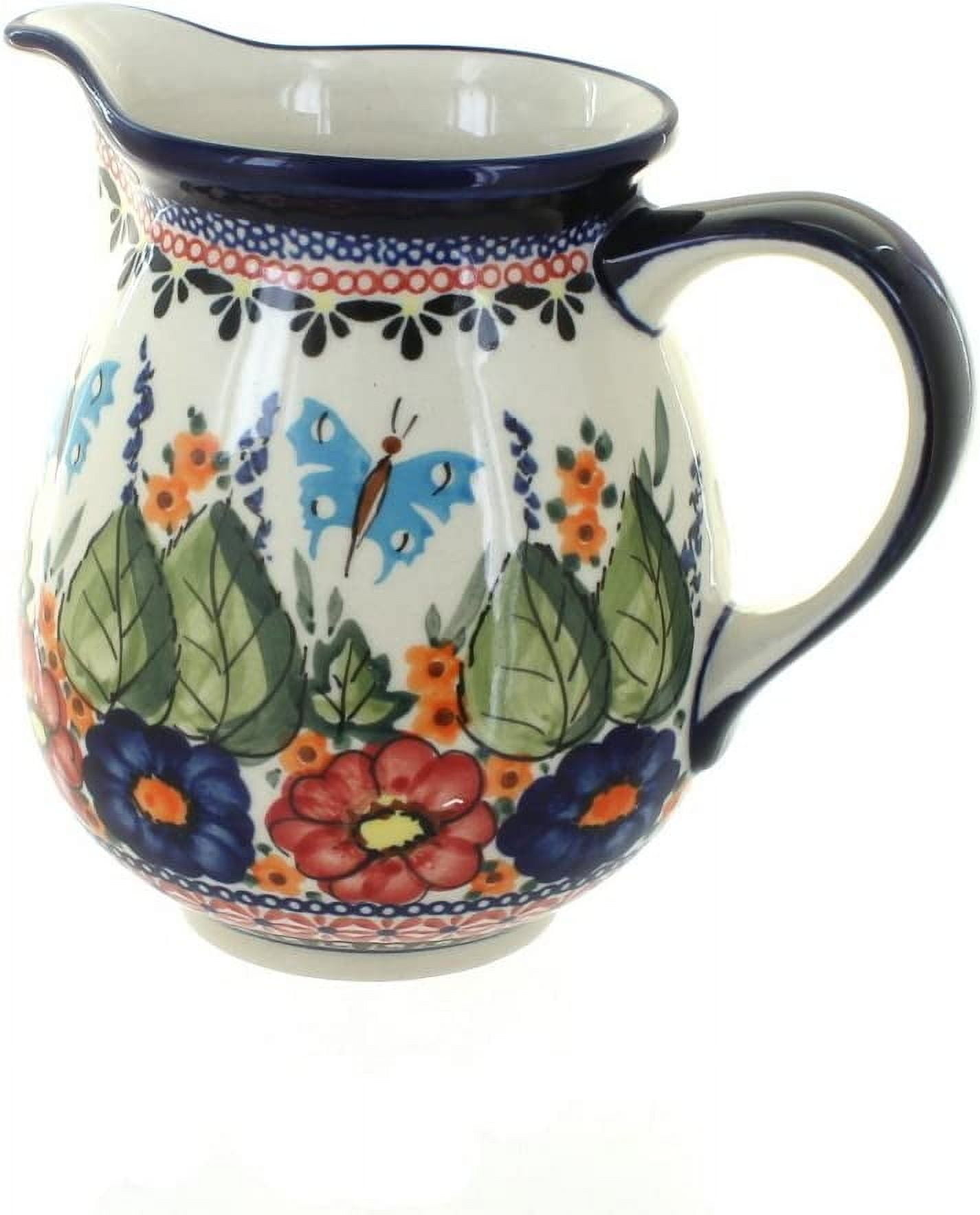 Blue Rose Polish Pottery Floral Butterfly Small Pitcher - Walmart.com