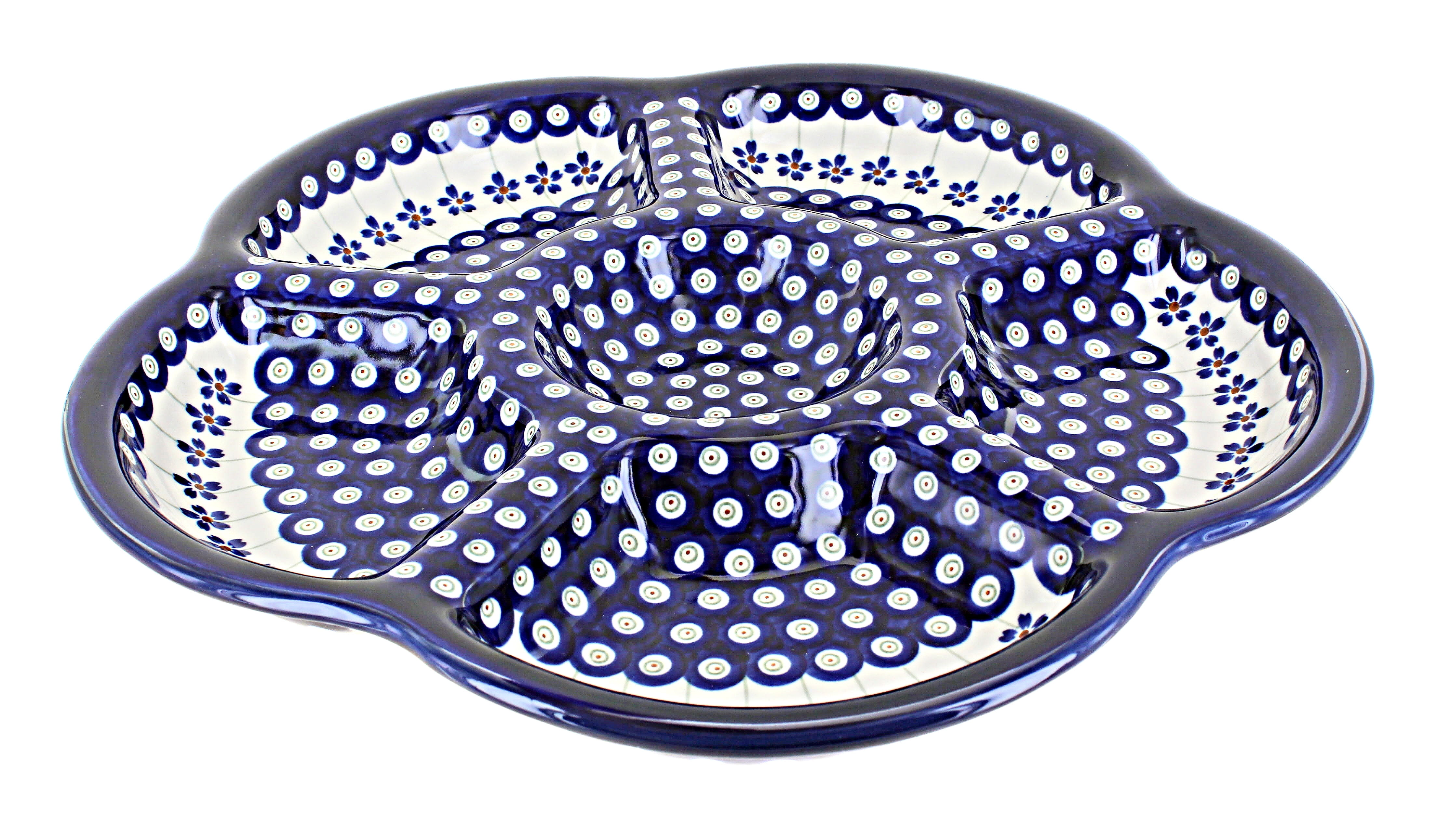 Blue Rose Polish Pottery Flowering Peacock Chip & Dip Tray - Walmart.com