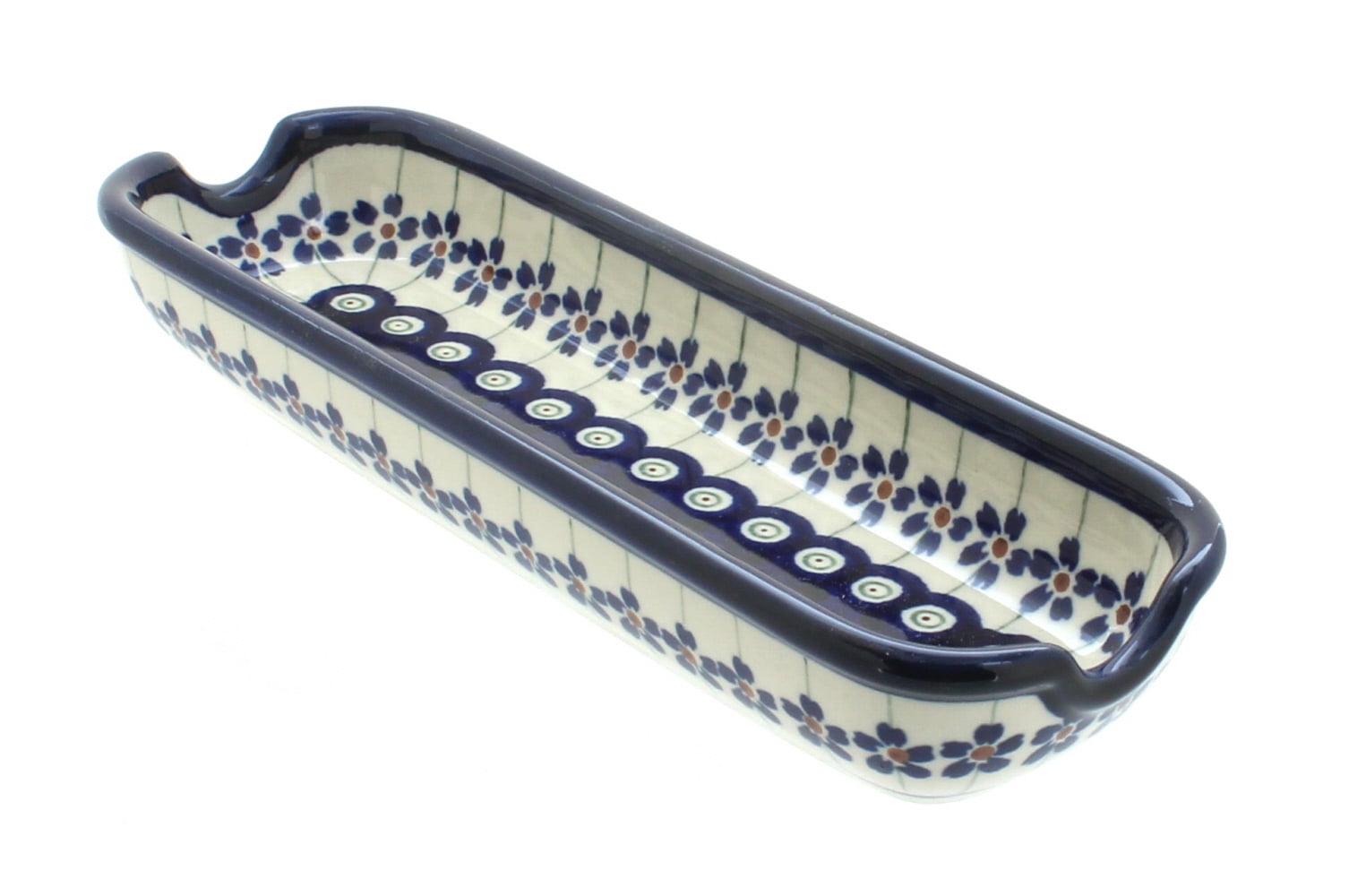 Blue Rose Polish Pottery Flowering Peacock Corn on the Cob Plate ...