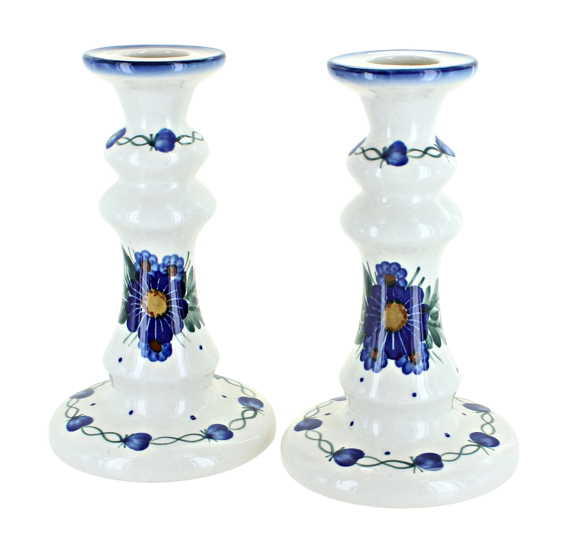 Blue Rose Polish Pottery Forget Me Not Tall Candlestick Pair - Walmart.com