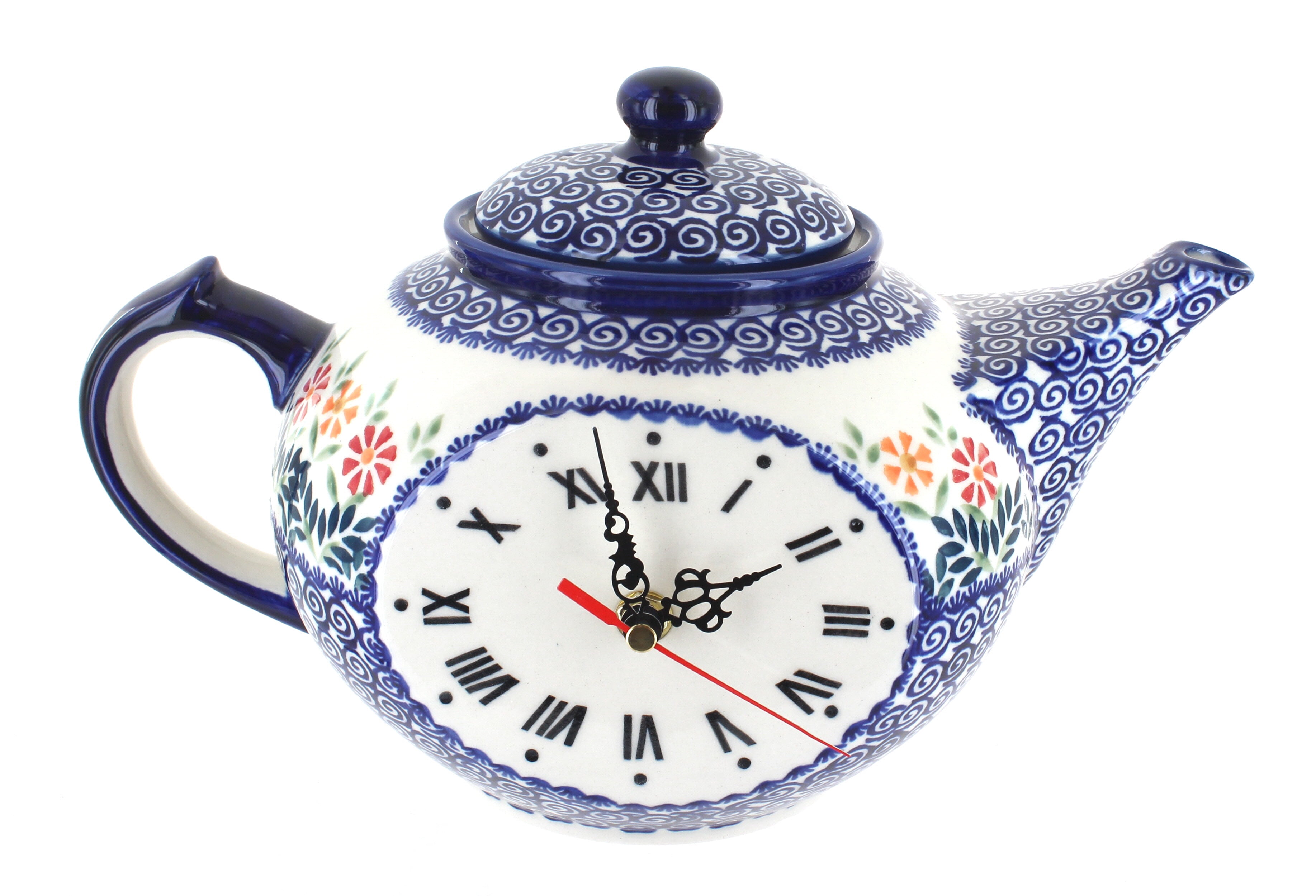 Blue Rose Polish Pottery Garden Bouquet Mantle Teapot Clock - Walmart.com