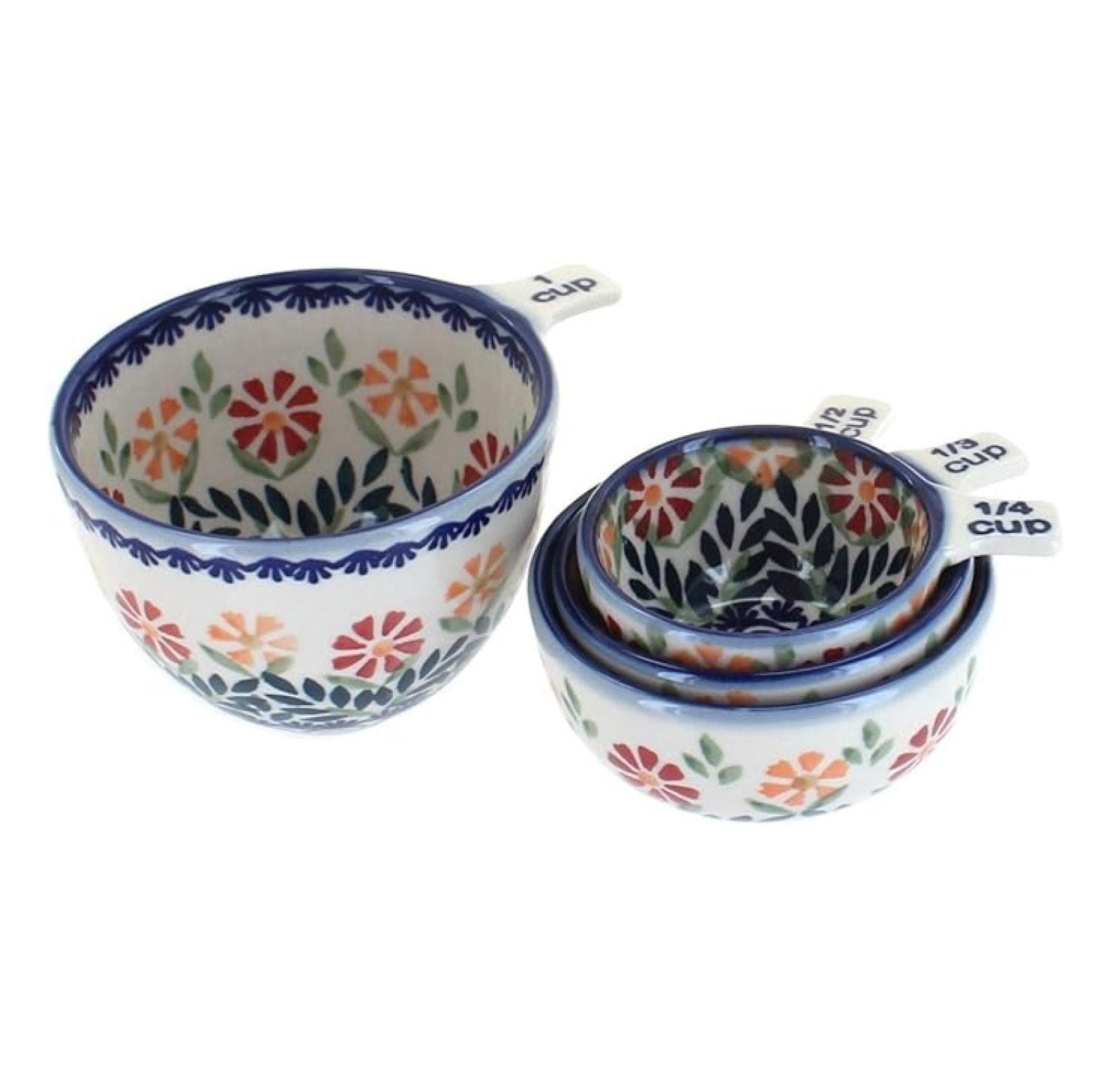 Blue Rose Polish Pottery Garden Bouquet Measuring Cup Set - 4pc Nested ...