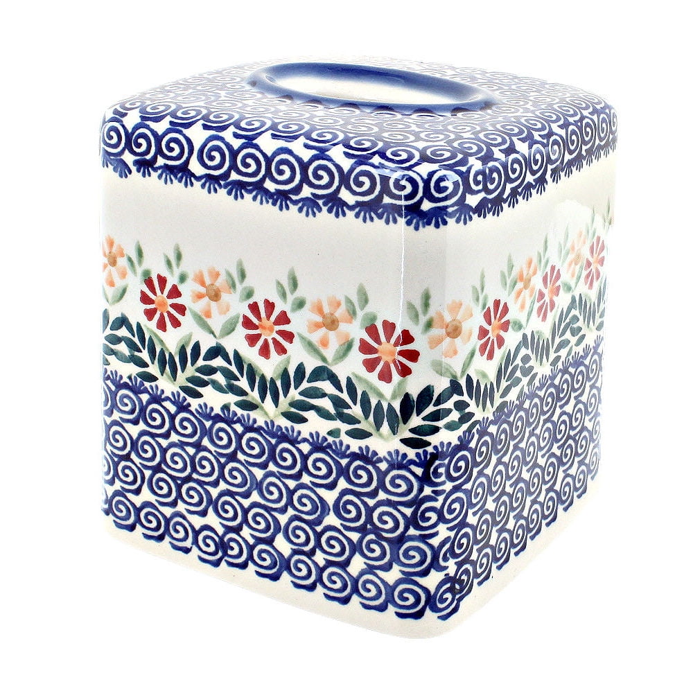 Blue Rose Polish Pottery Garden Bouquet Tissue Box - Walmart.com