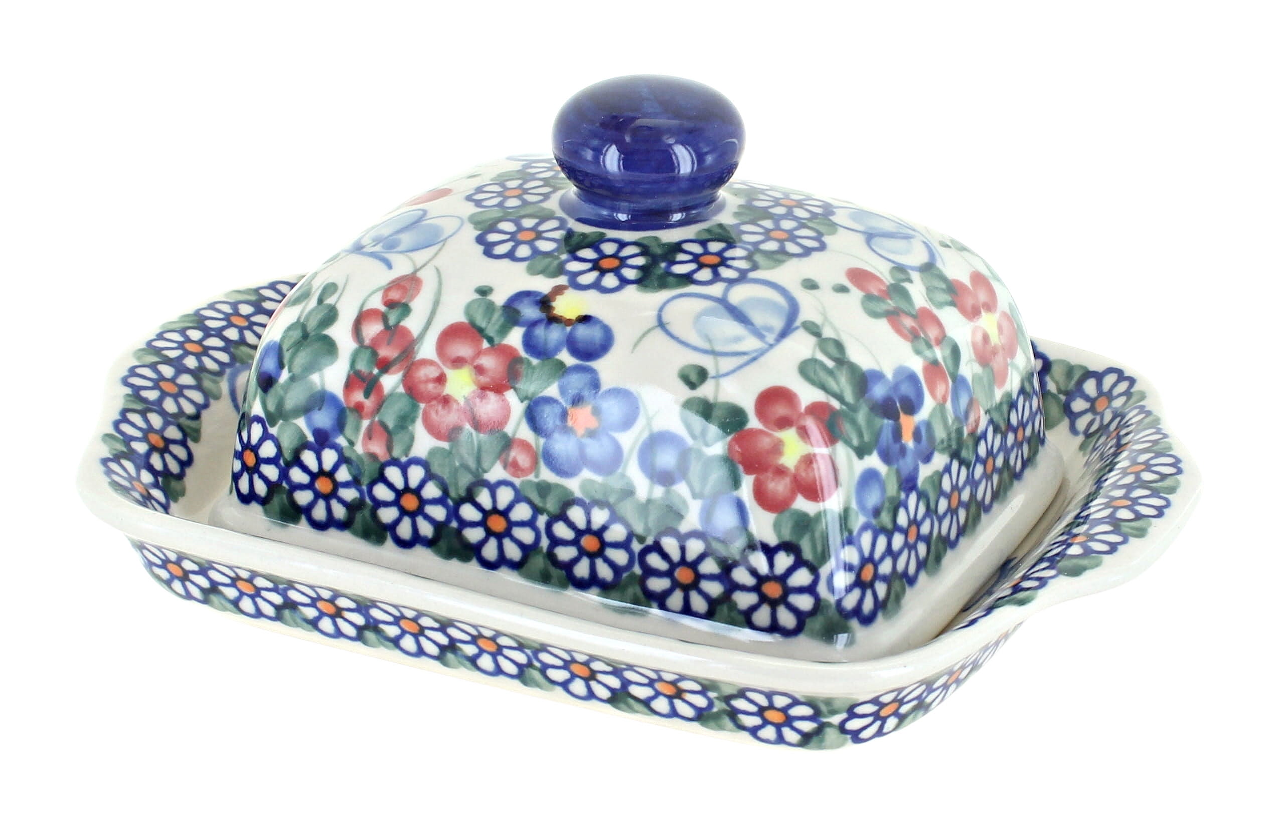 Blue Rose Polish Pottery Garden Butterfly Square Butter Dish - Walmart.com