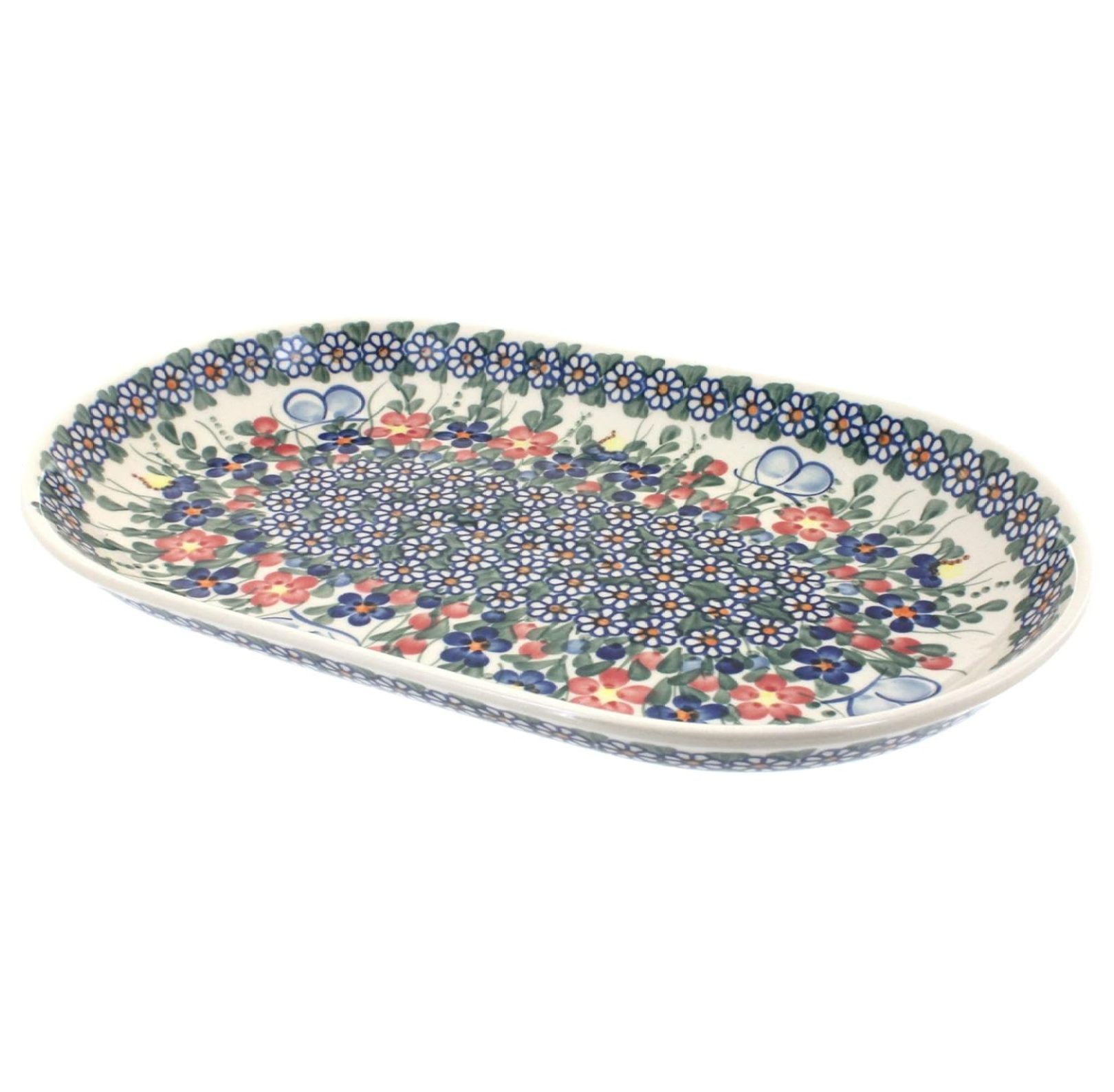 Blue Rose Polish Pottery Garden Large Oval Dish - Walmart.com