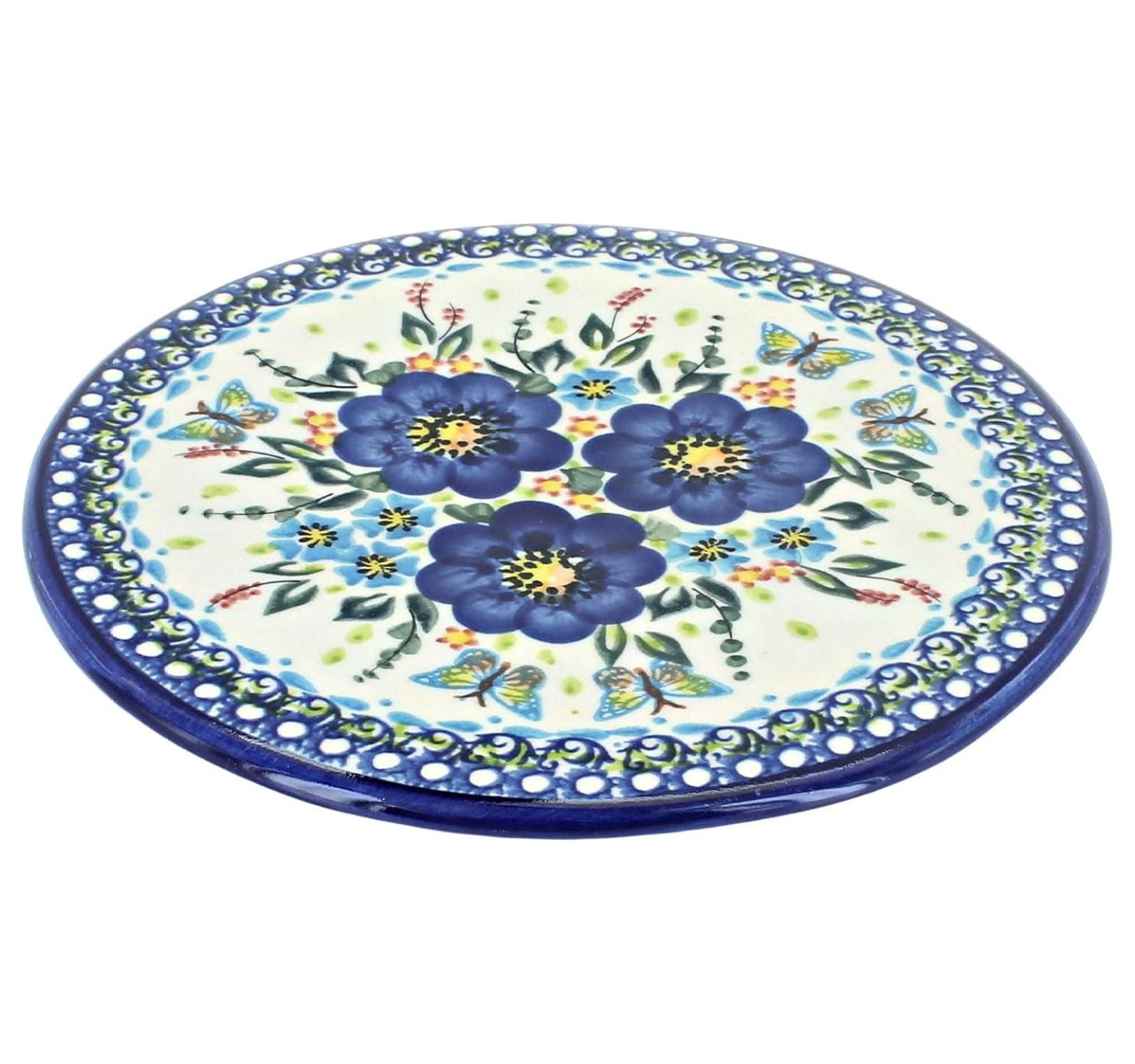 Blue Rose Polish Pottery Garden of Blue Trivet - Walmart.com