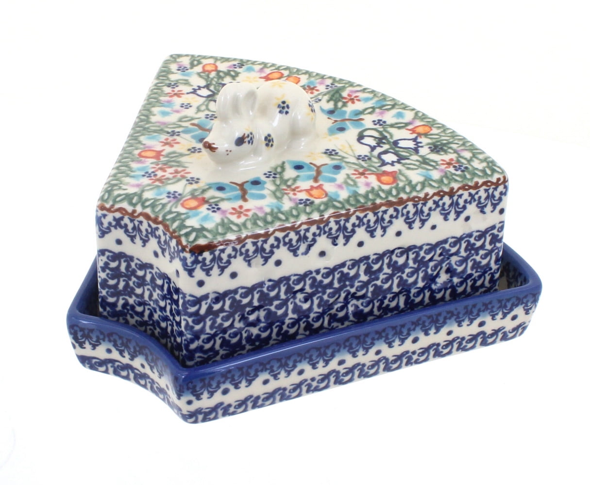 Blue Rose Polish Pottery Garden of Eden Cheese Dish with Mouse ...