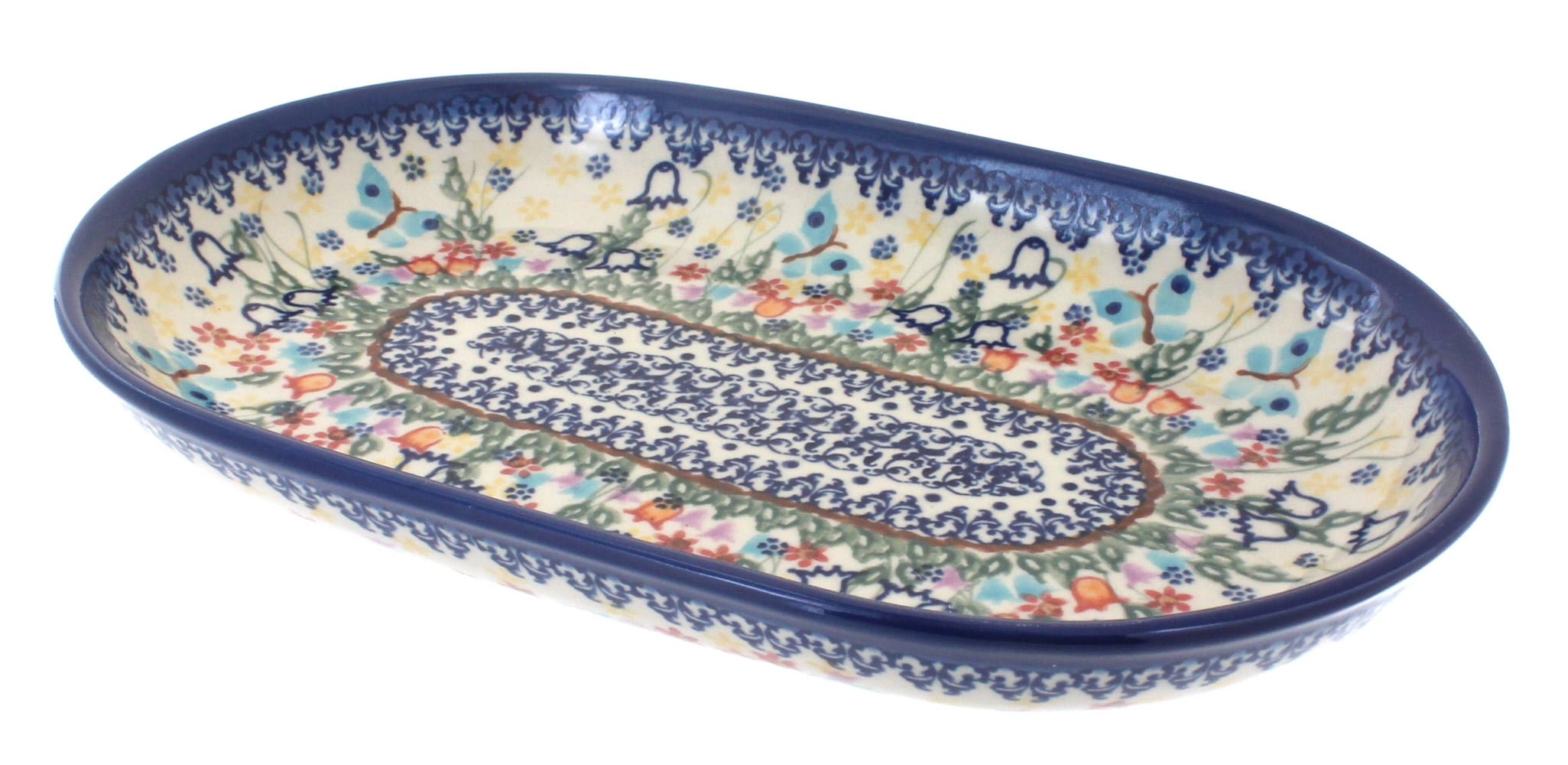 Blue Rose Polish Pottery Garden of Eden Medium Oval Dish - Walmart.com