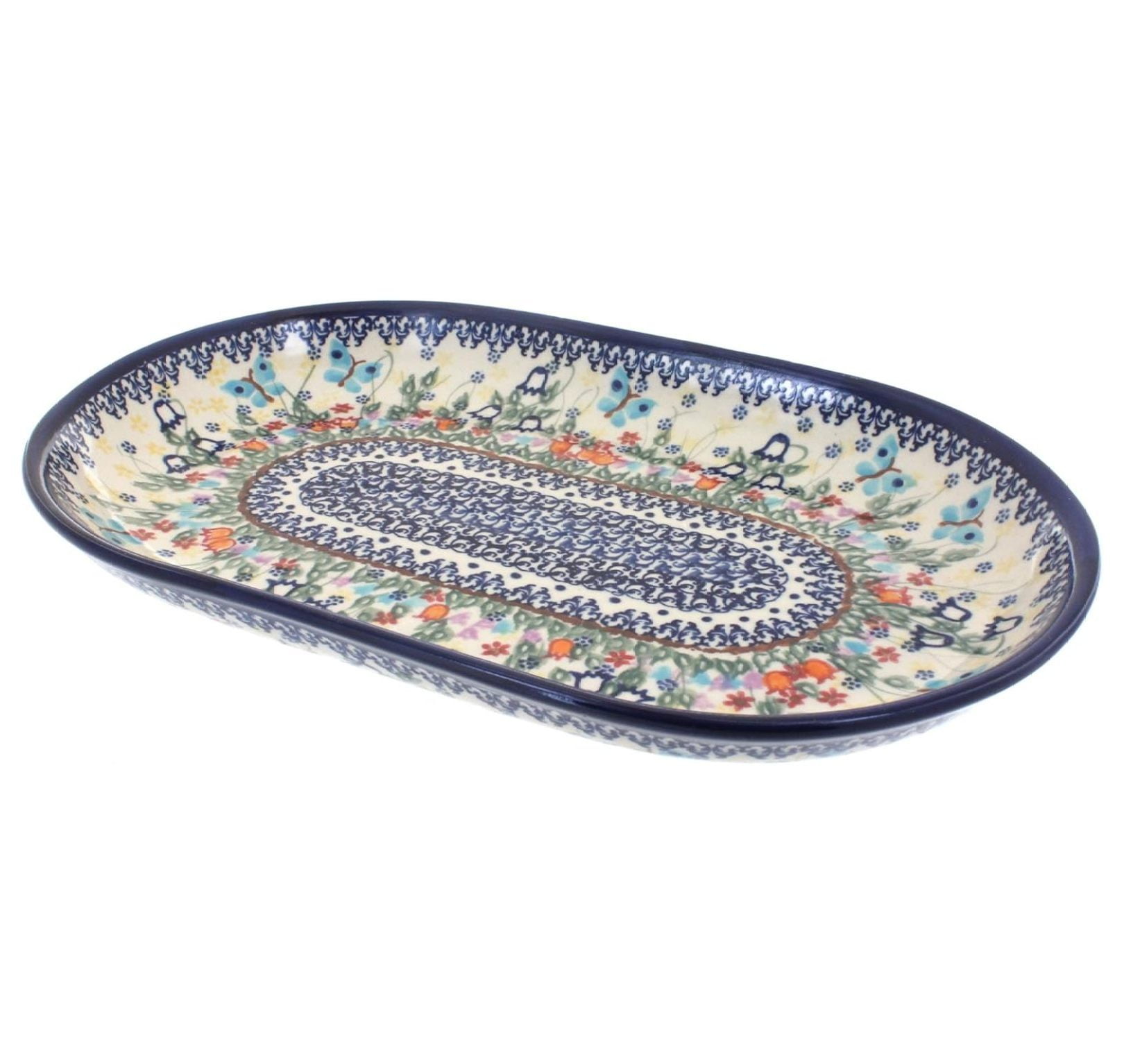 Blue Rose Polish Pottery Garden of Large Oval Dish - Walmart.com