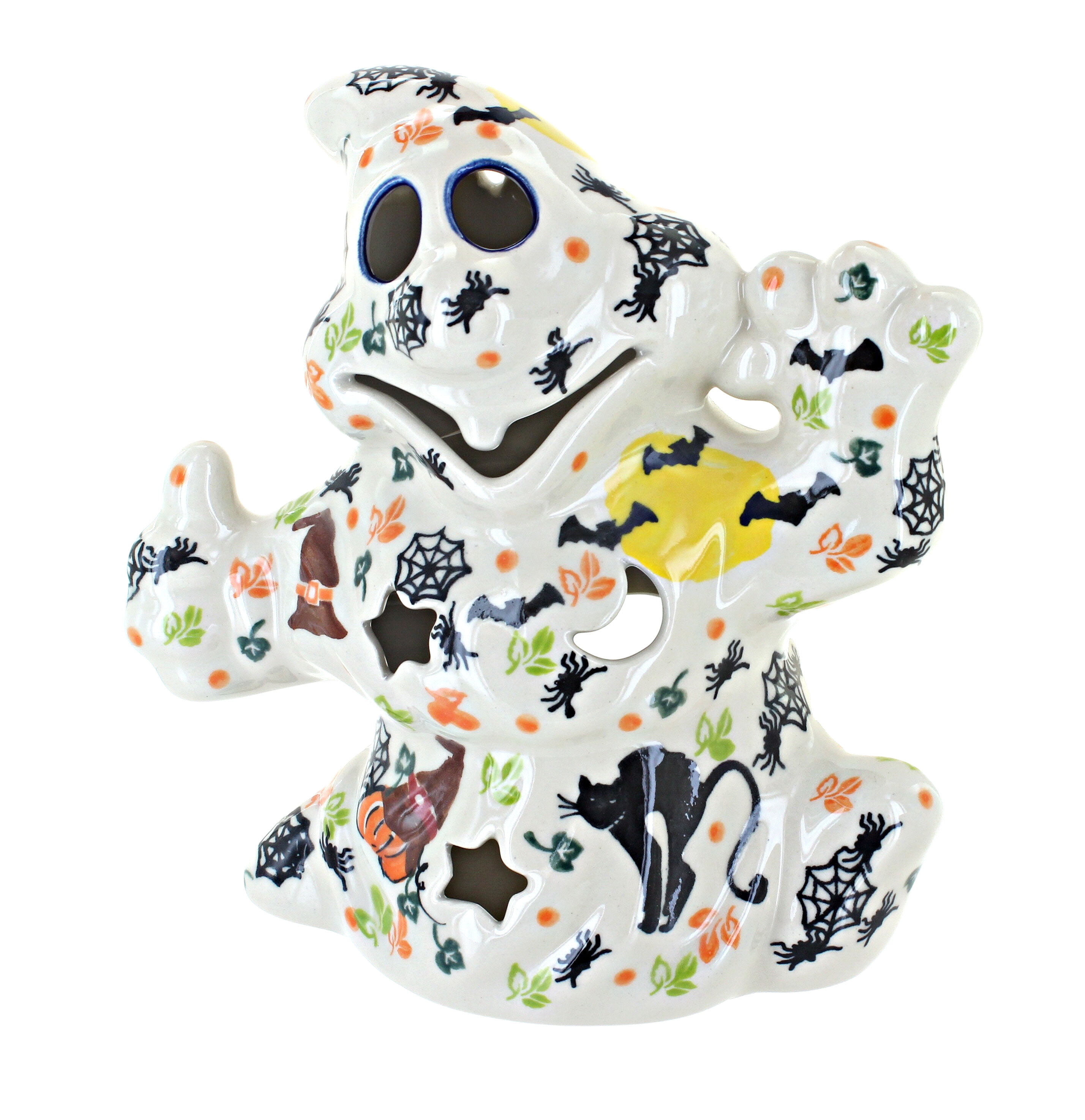 Blue Rose Polish Pottery Ghost with Cats & Bats - Walmart.com