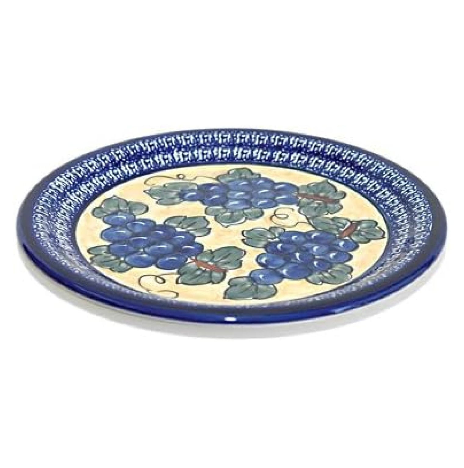 Blue Rose Polish Pottery Grapes Dinner Plate with Cobalt Rim - Walmart.com