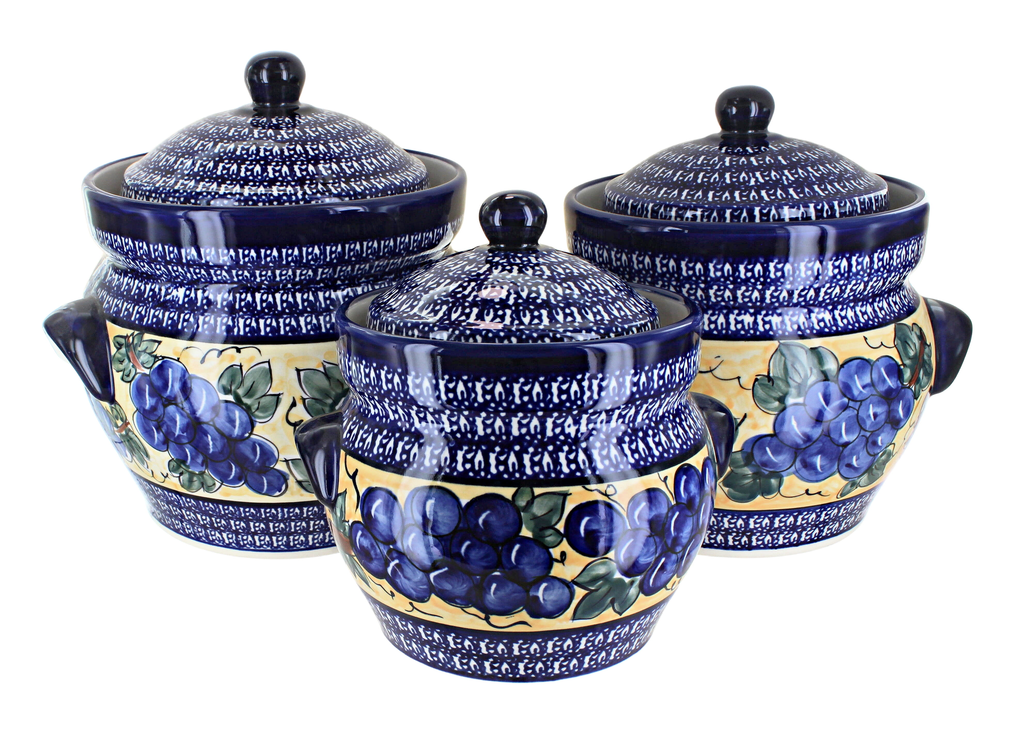 Blue Rose Polish Pottery Grapes Large Canister Set - Walmart.com
