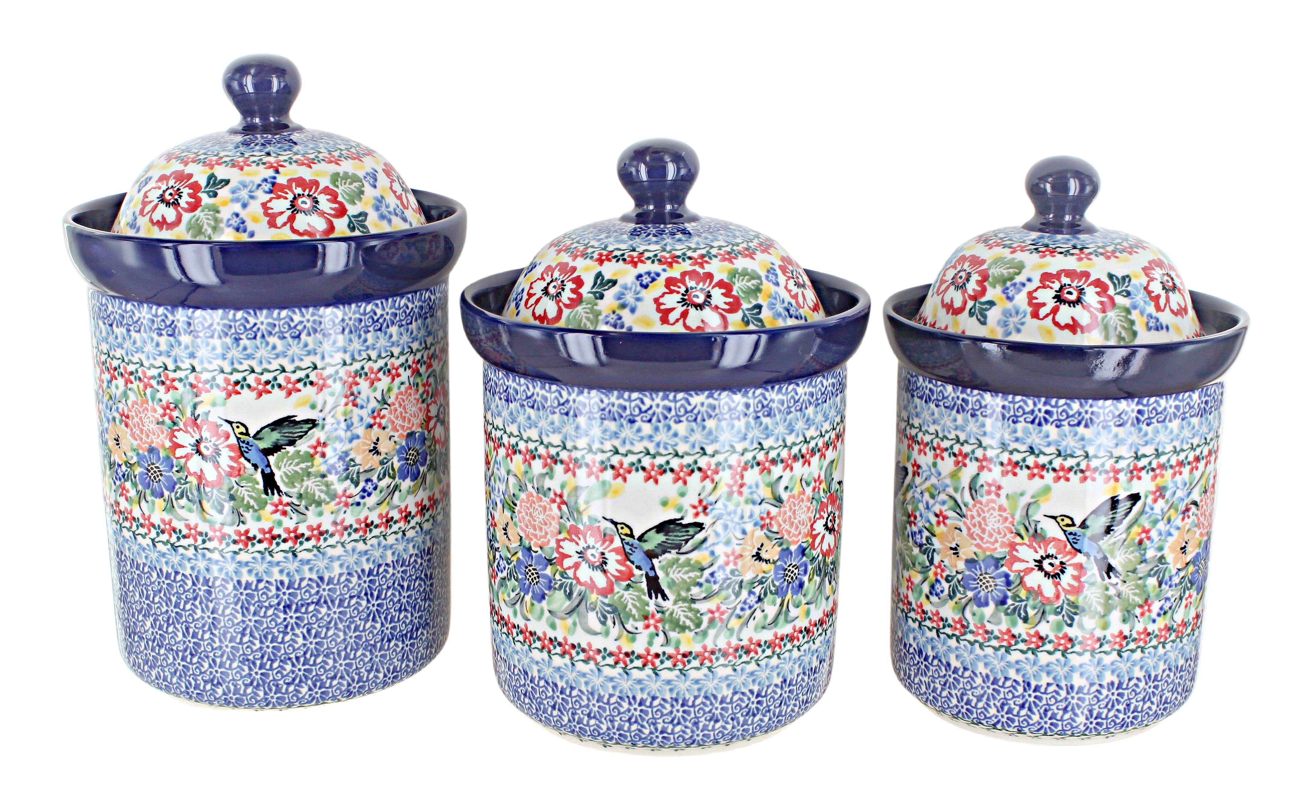 Blue Rose Polish Pottery Hummingbird Canister Set - Walmart.com